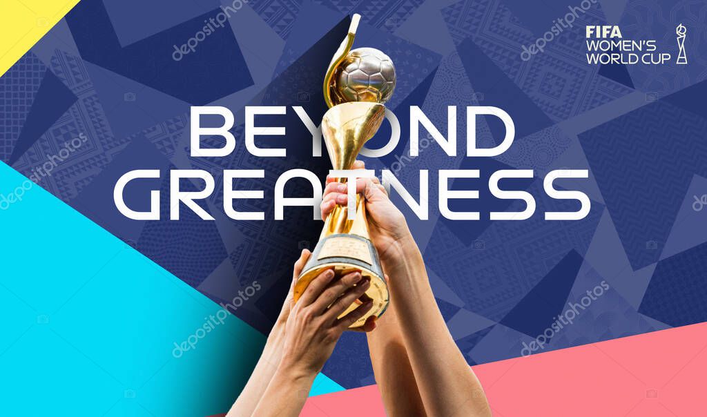 Copa Mundial Femenina Fifa 2023 celebrando la mano ganadora de trofeos ...