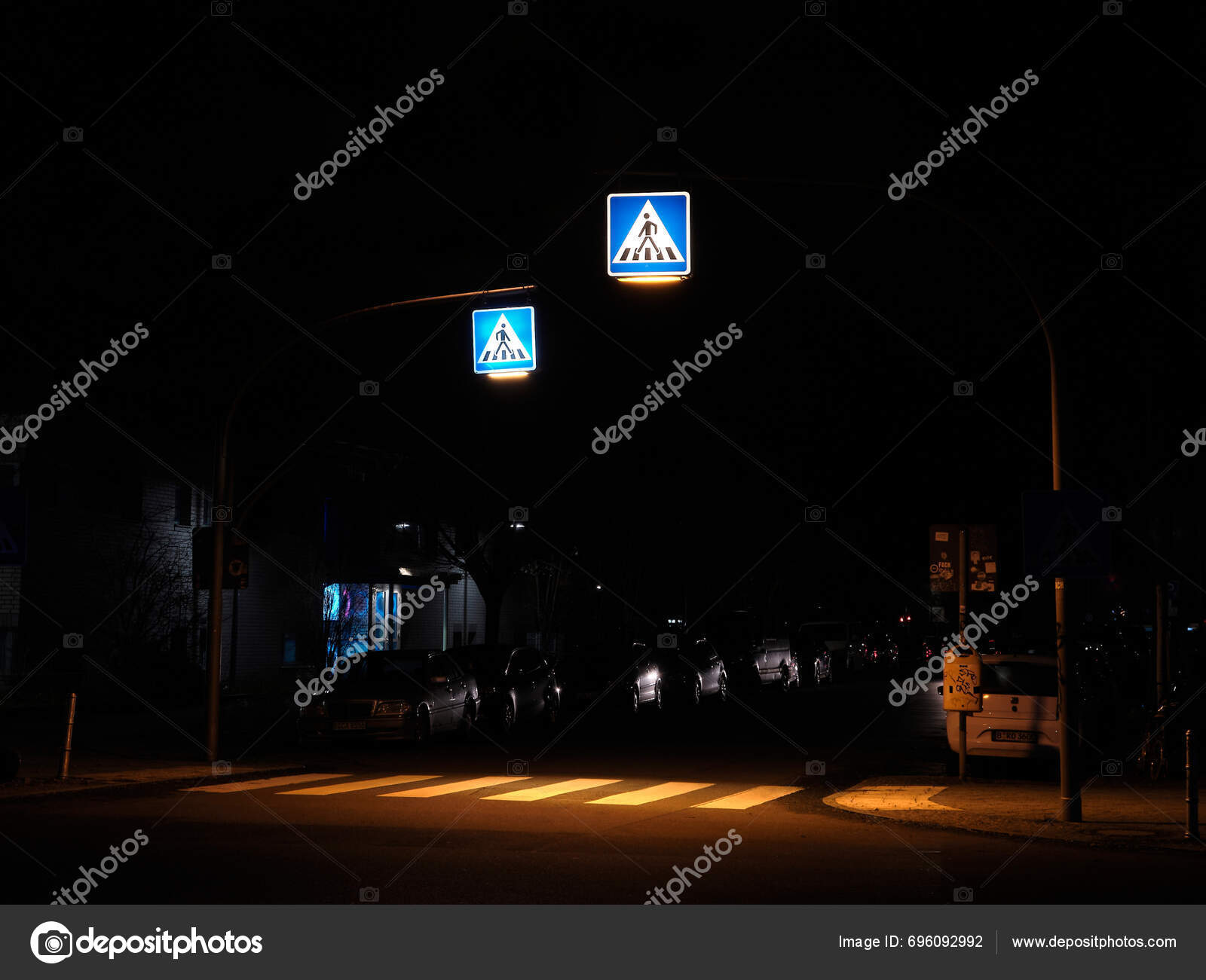 Berlin Germany December 2023 Crosswalk Night Illuminated Crosswalk Blue ...