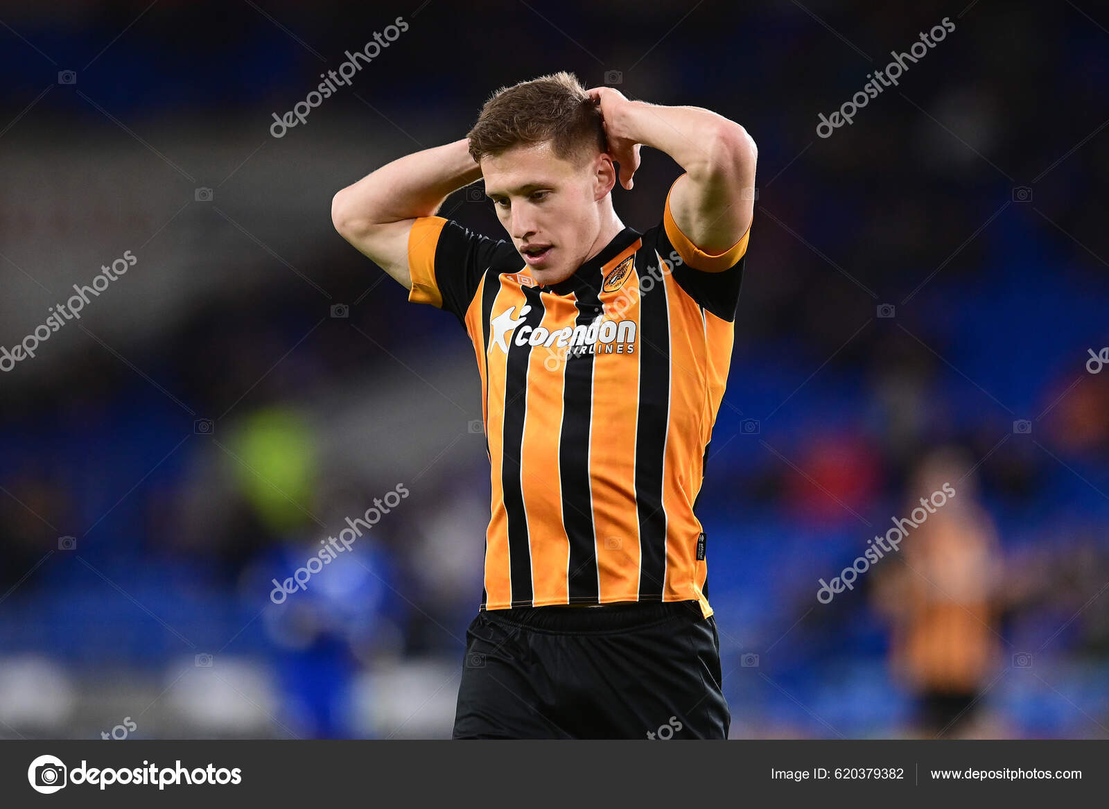 Greg Docherty Hull City Reacts Missing Shot Sky Bet Championship ...