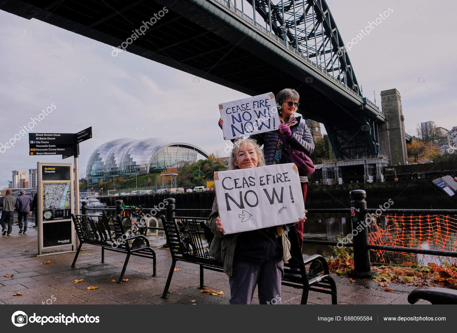 Protesters Hold Signs Saying Cease Fire Now Palestinian March Newcastle ...