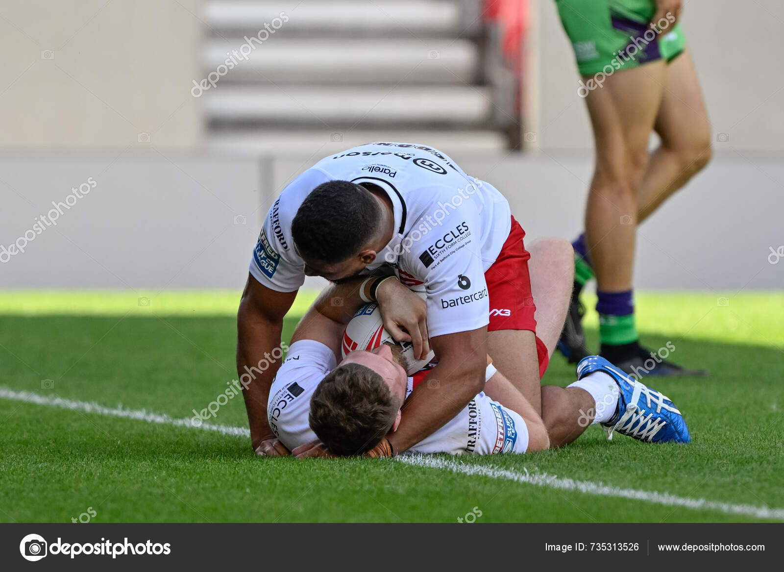 Ethan Ryan Salford Red Devils Celebrates His Try Make Betfred — Stock ...