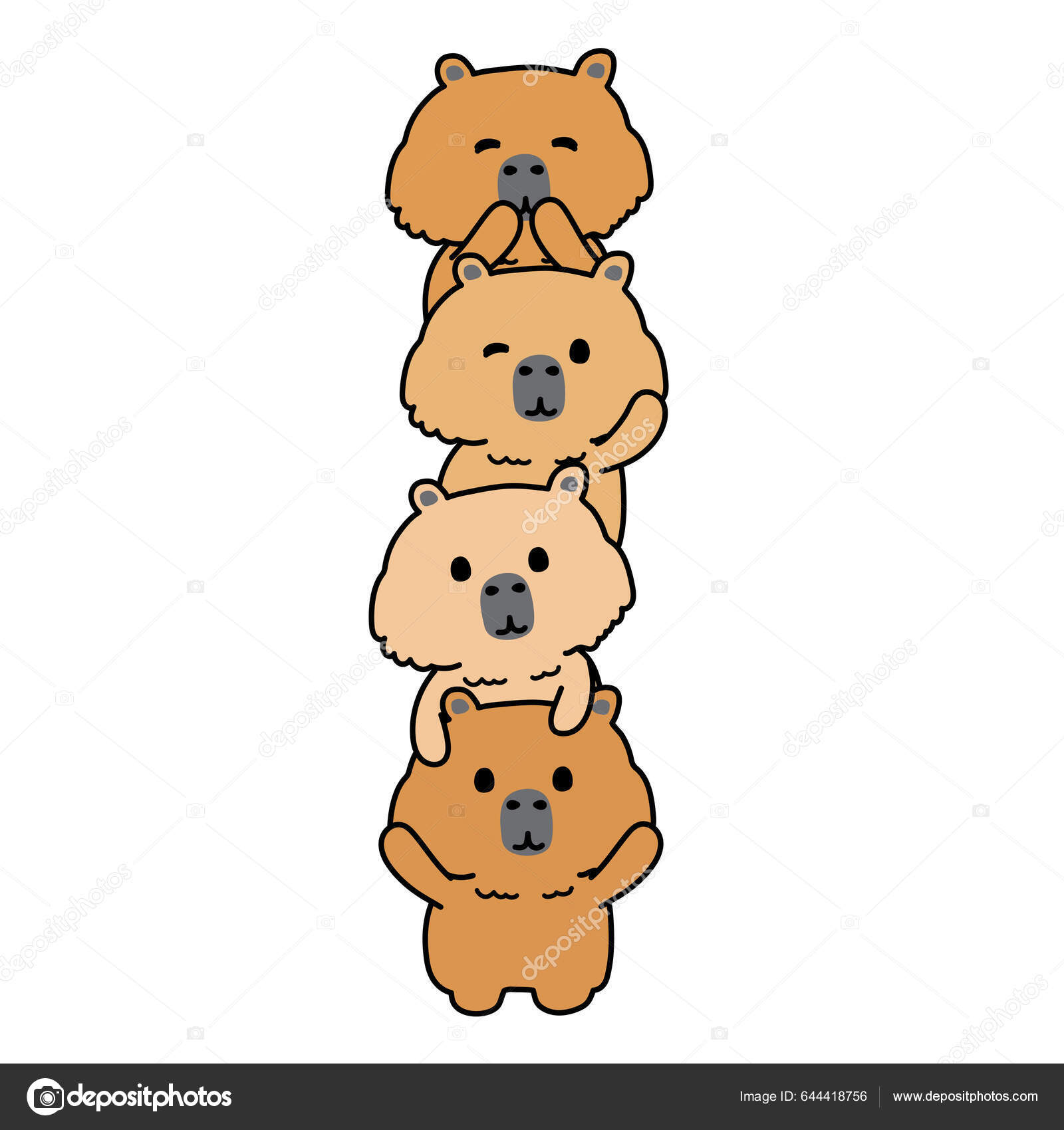 Lindo Capibara Permanecer Uno Encima Del Otro Cuerpo Sobre Fondo Vector ...