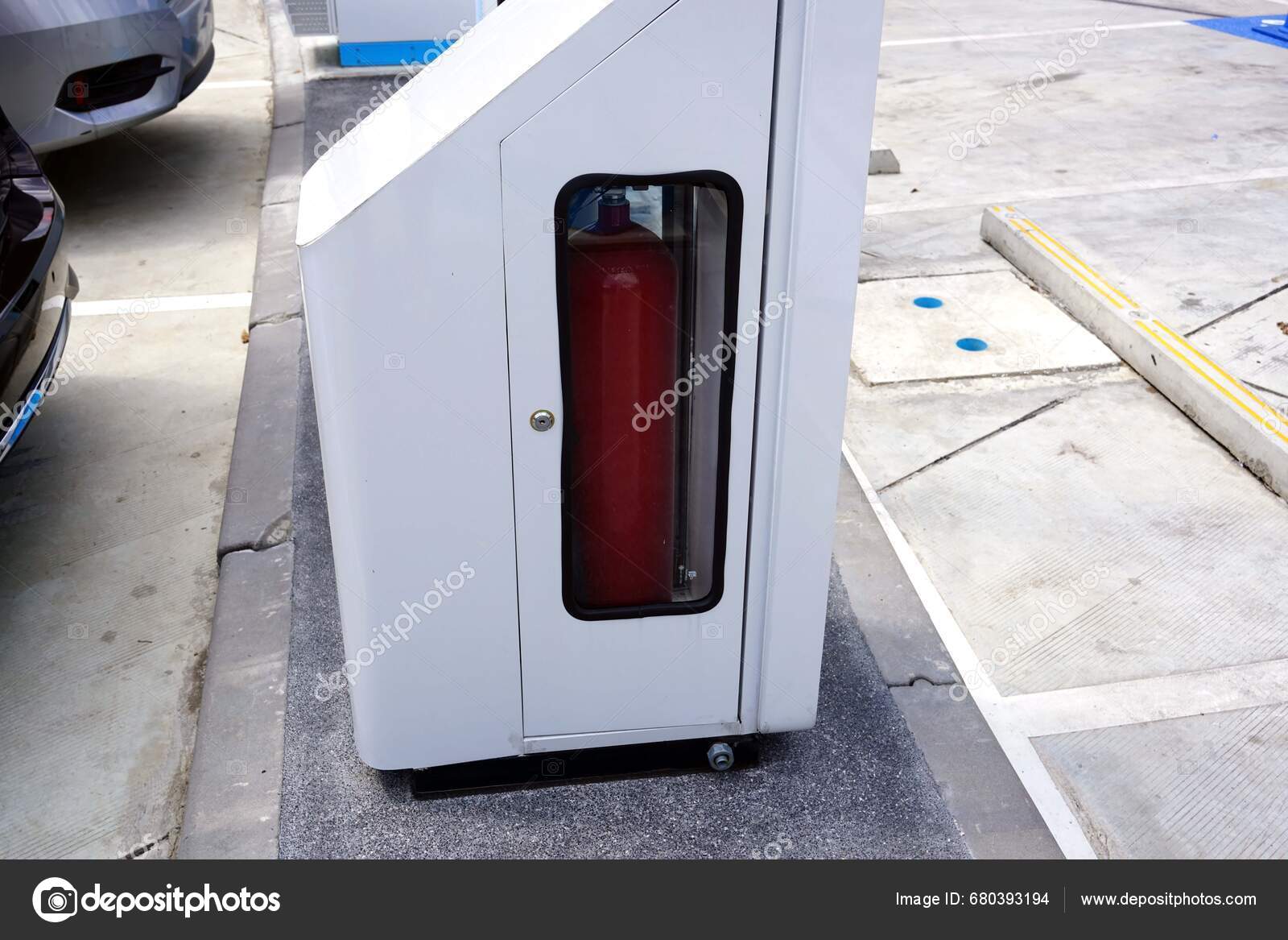 Red Fire Extinguisher Box Electric Car Charging Station Parking Lot ...