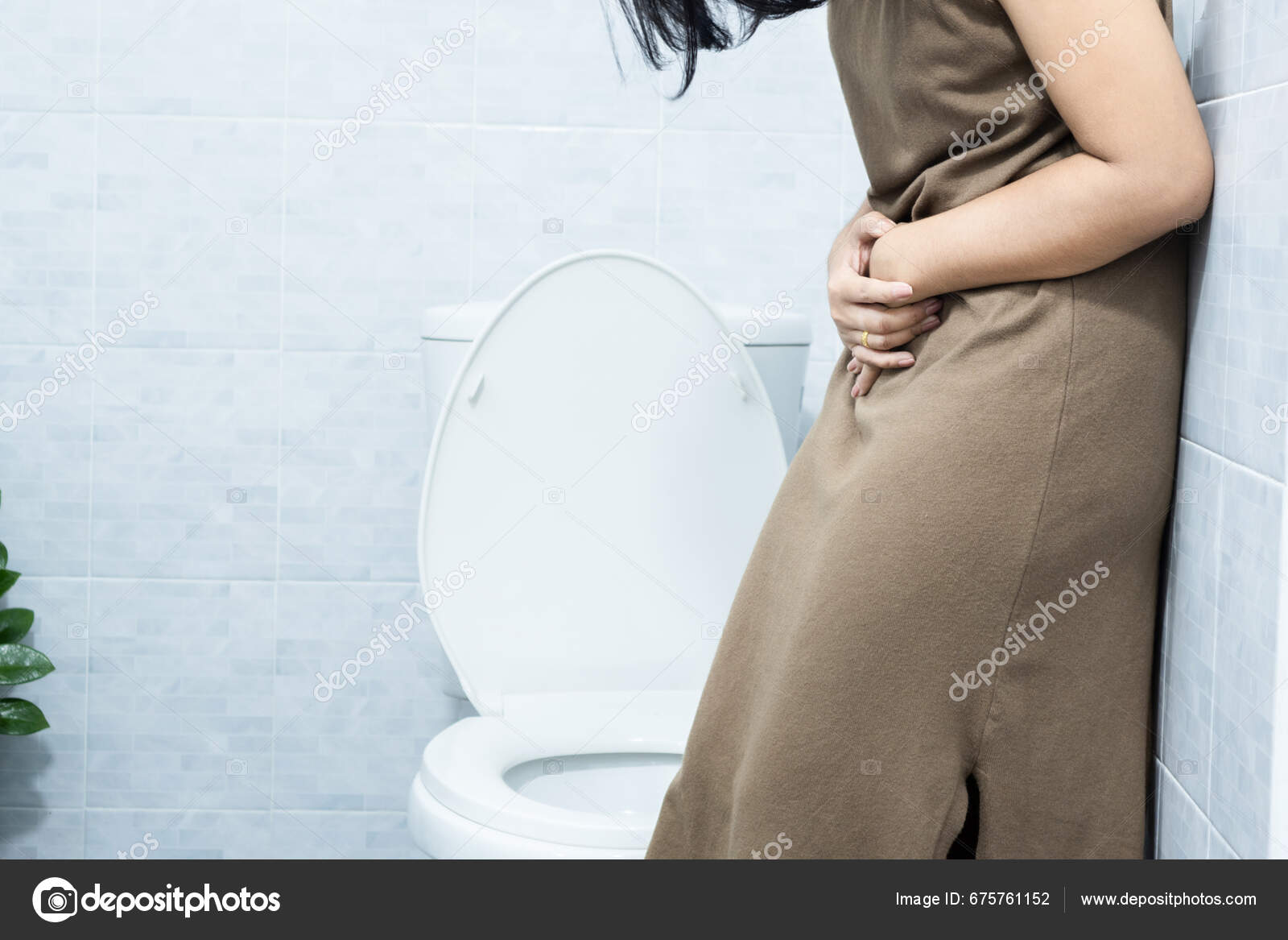 Woman Suffering Chronic Diarrhea Hand Holding Stomachache Toilet ...