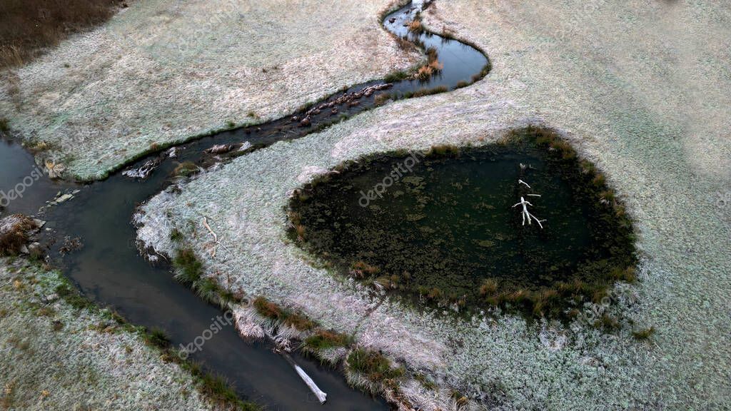 garden park, land with winding stream and ponds. a ford with a road and ...