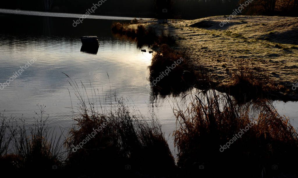 pond sluice, water reservoirs with regulation and concrete dam shaft ...