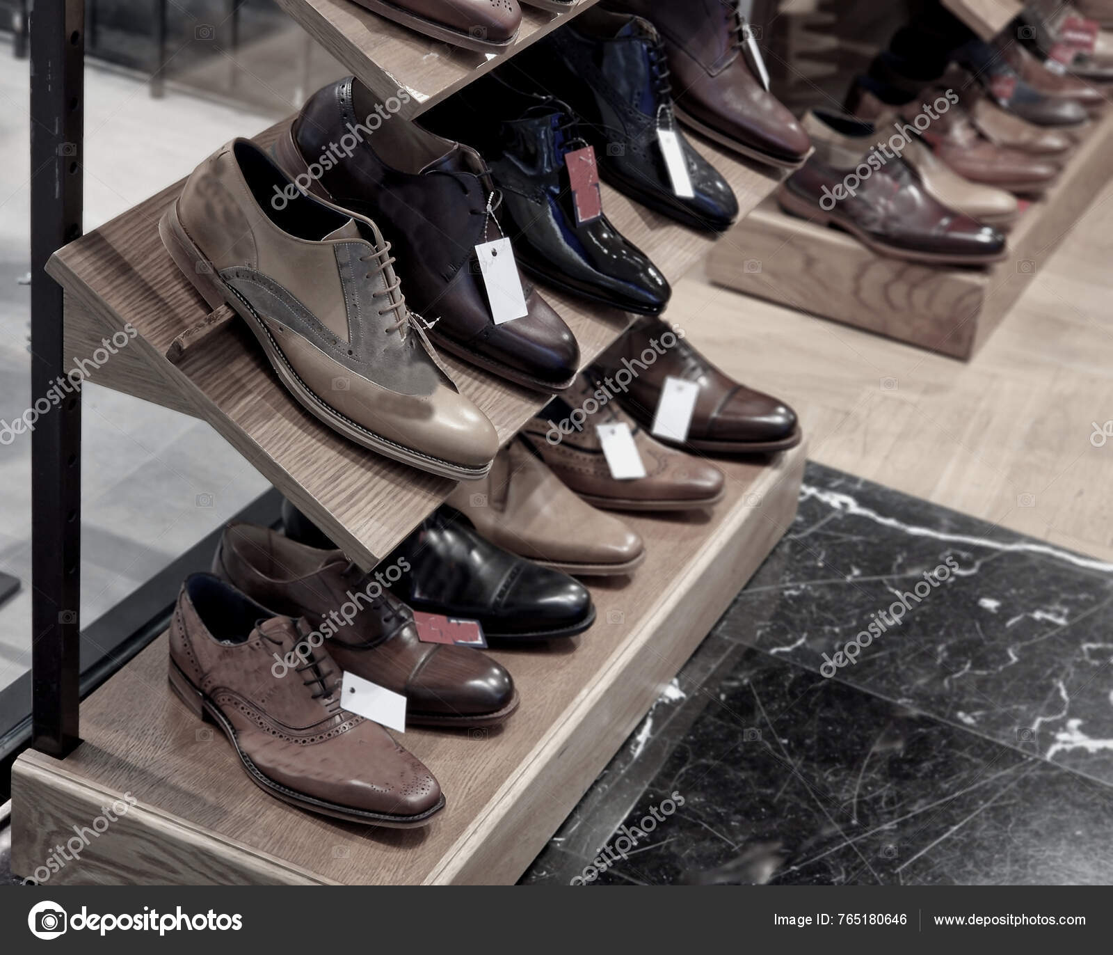Shelf Shoe Store Has Leather Shoes Formal Wear Display People — Stock ...