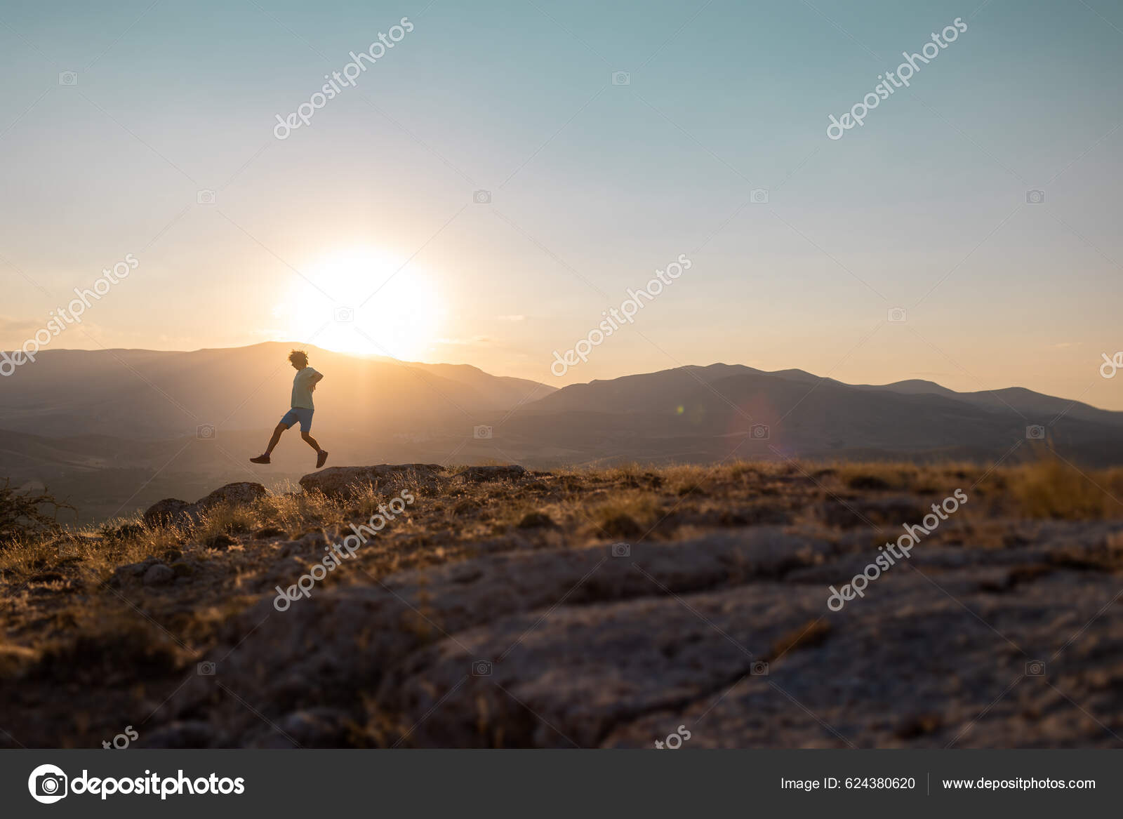 Silhouette Running Man Background Sky Sunset Mountains Sports ...
