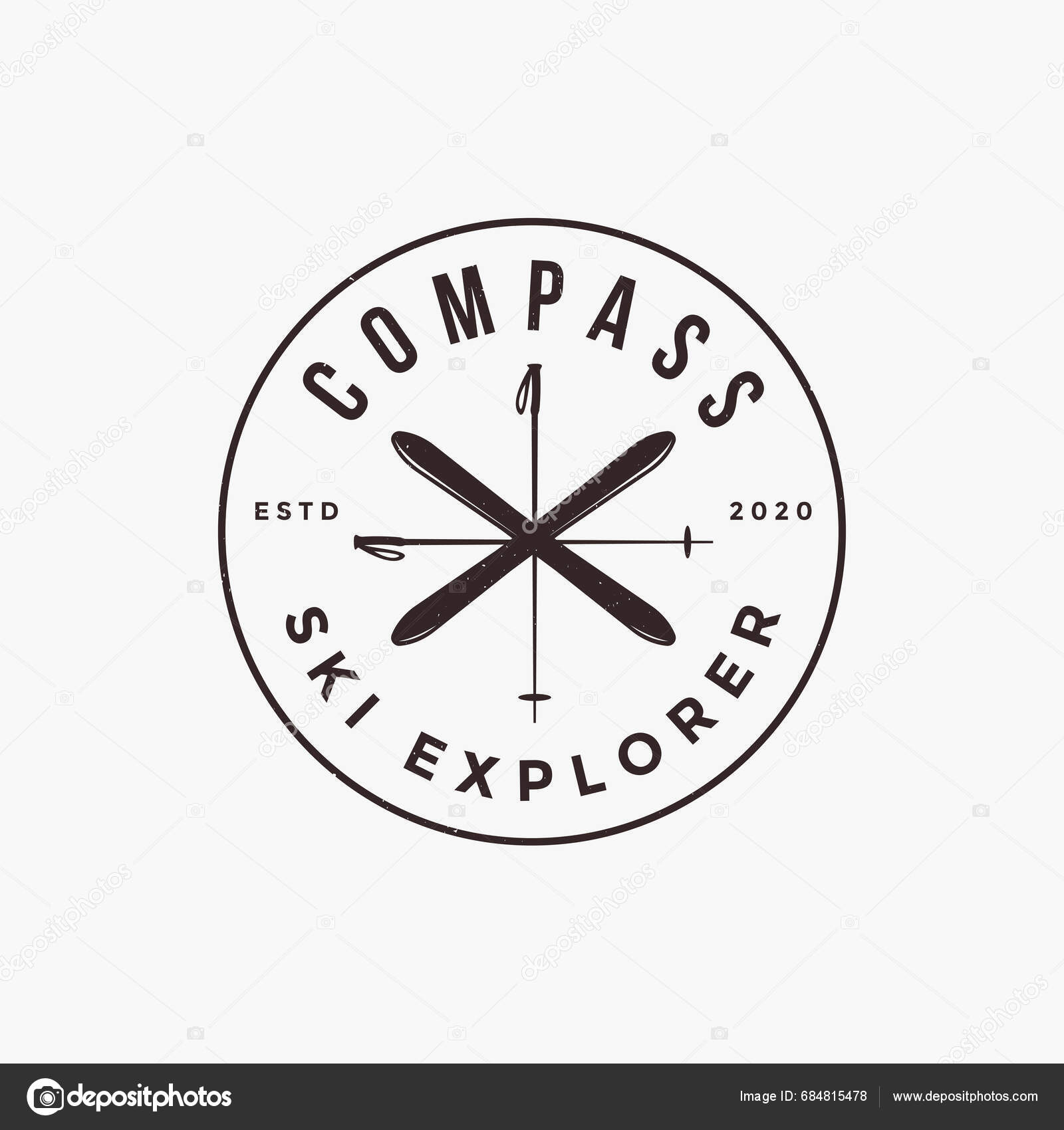 Badge Emblem Compass Ski Logo Vector White Background Stock Vector by ...