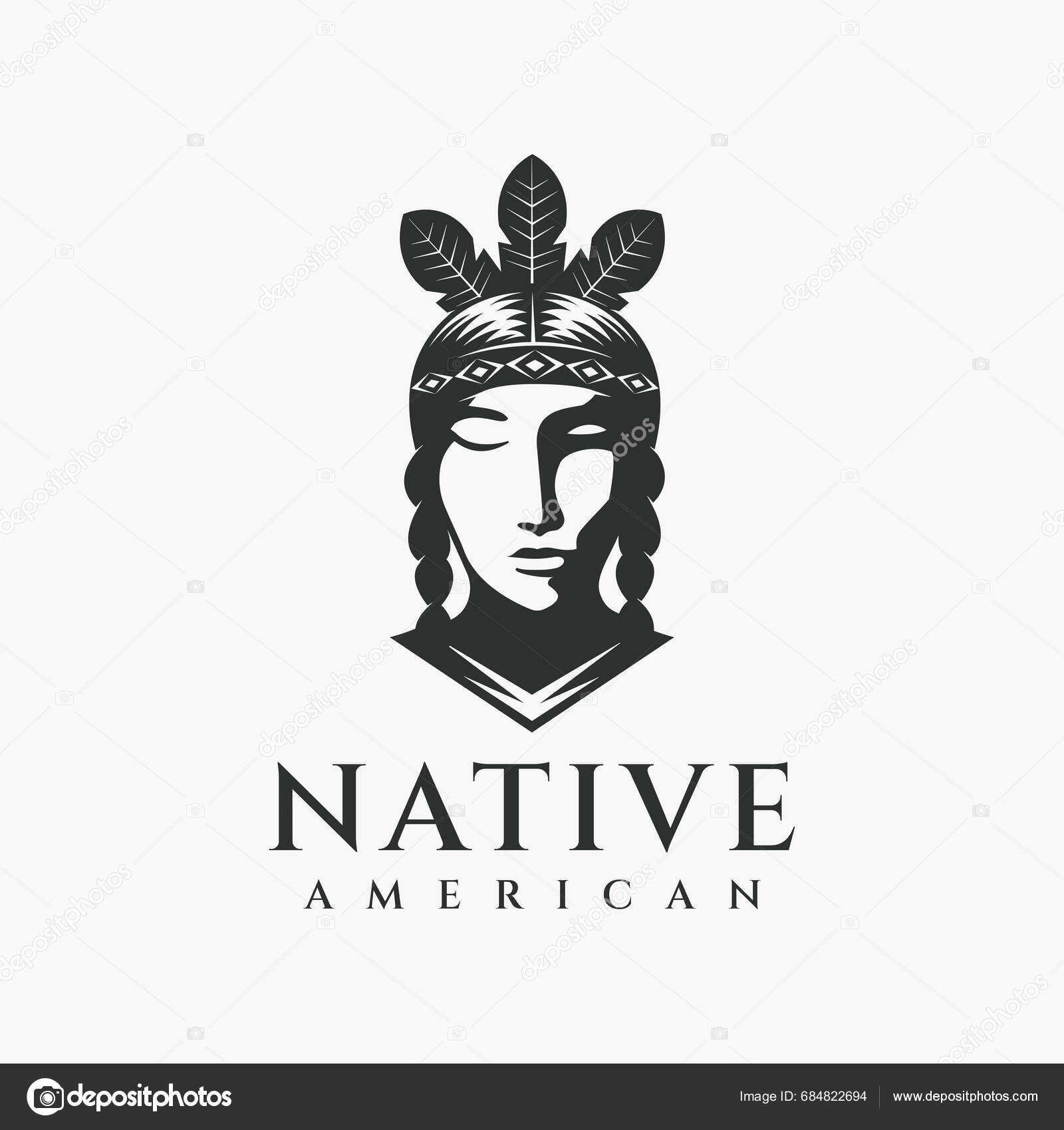 Female Indian Native American Logo Icon Vector Illustration Dark ...