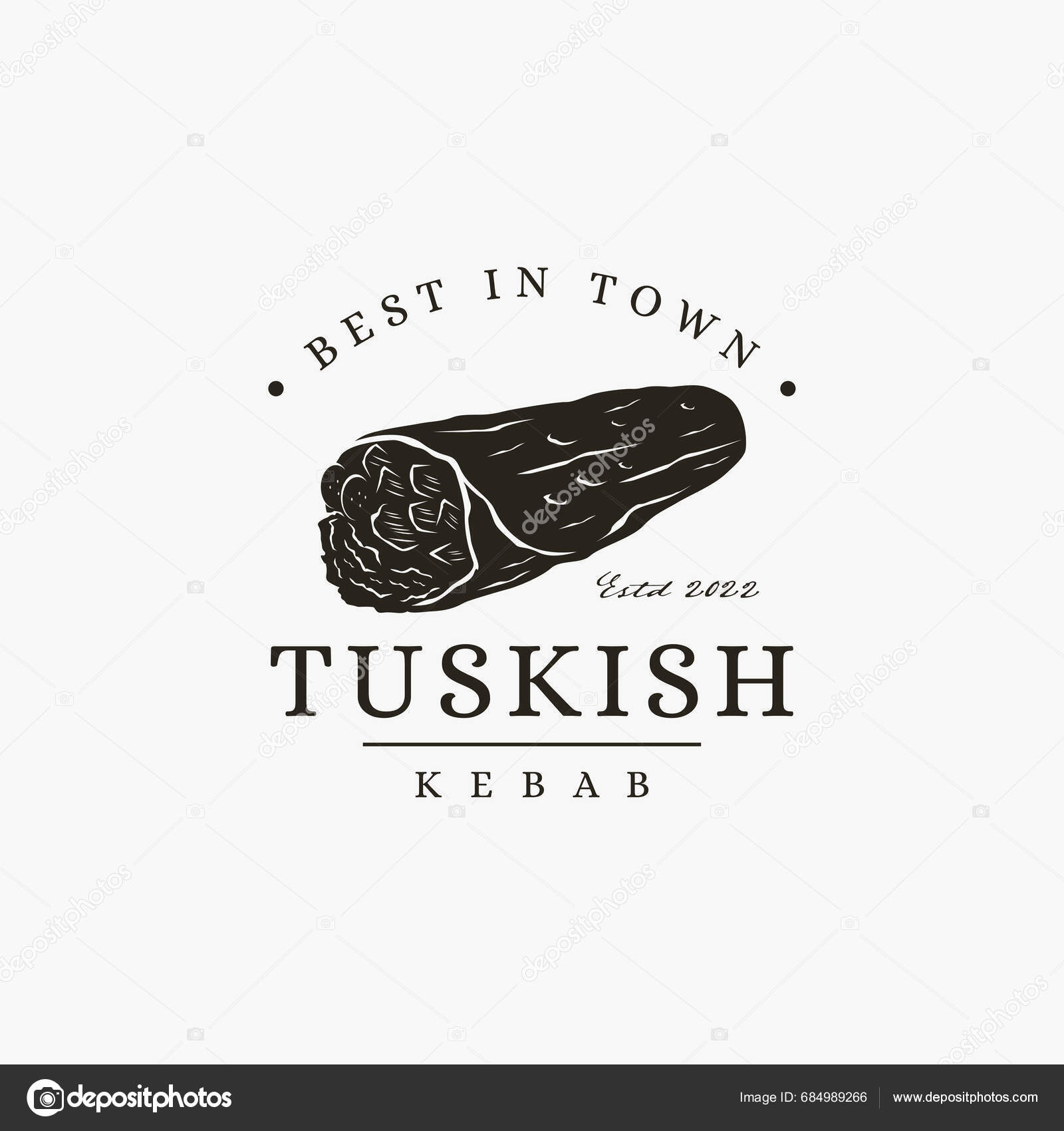 Vintage Seal Emblem Turkish Food Kebab Logo Vector White Background ...
