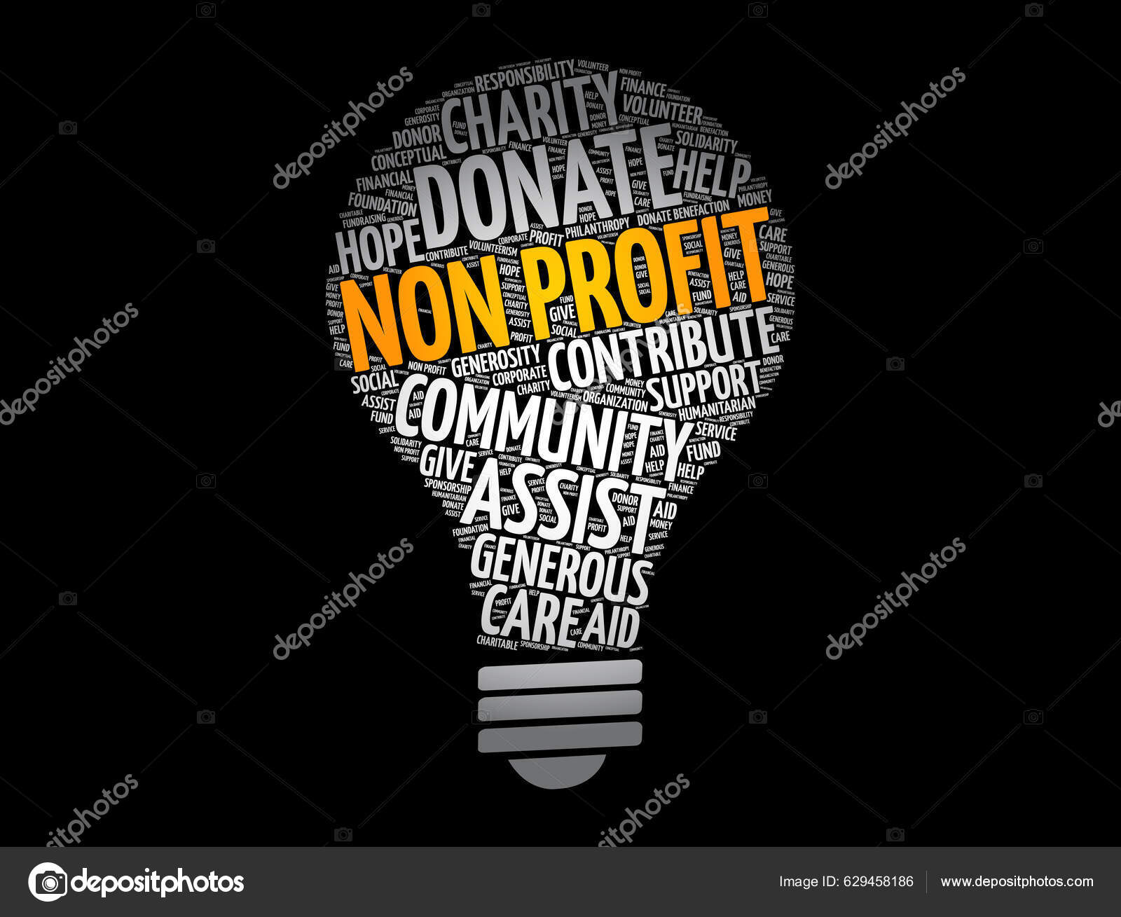 Non Profit Light Bulb Word Cloud Social Concept Background Stock Vector ...