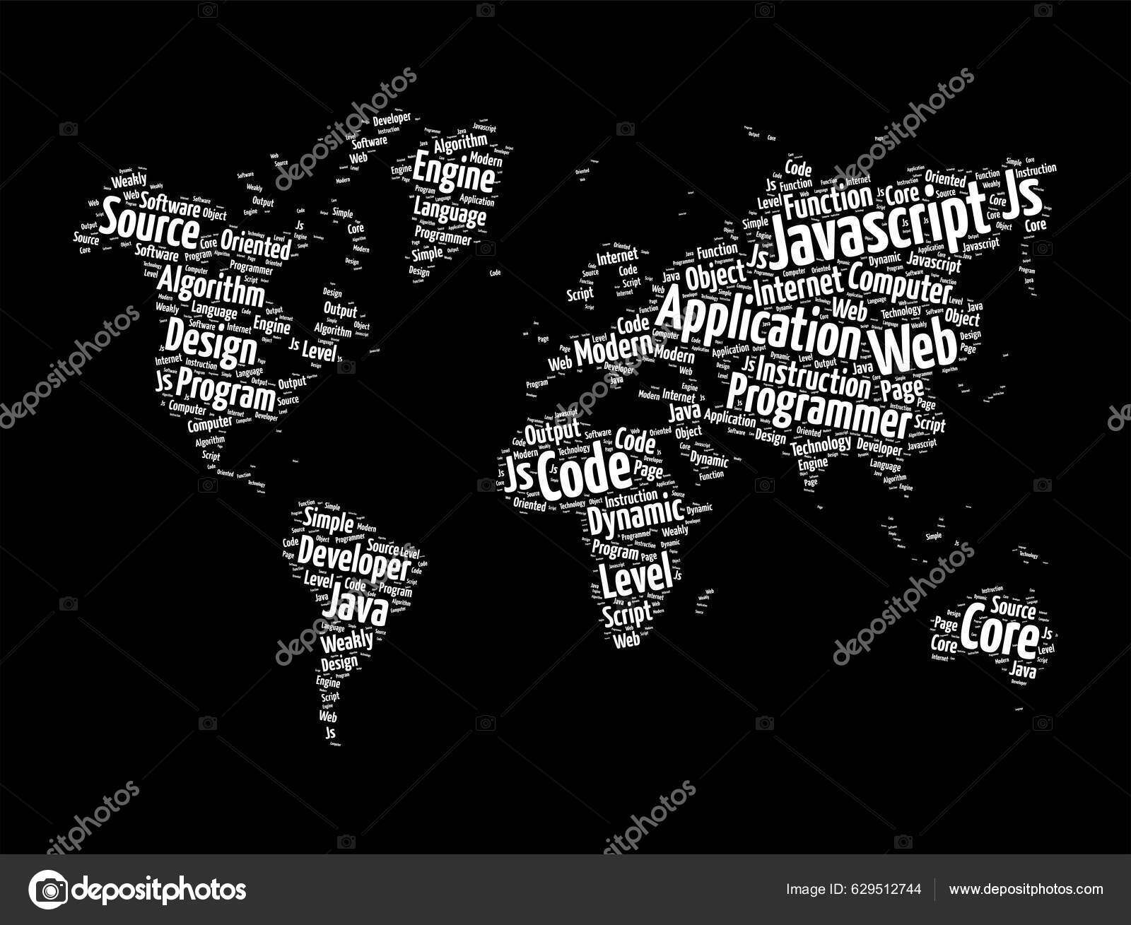 Javascript Collage Mapa Del Mundo Fondo Concepto Tecnología Vector de stock por ©dizanna 629512744