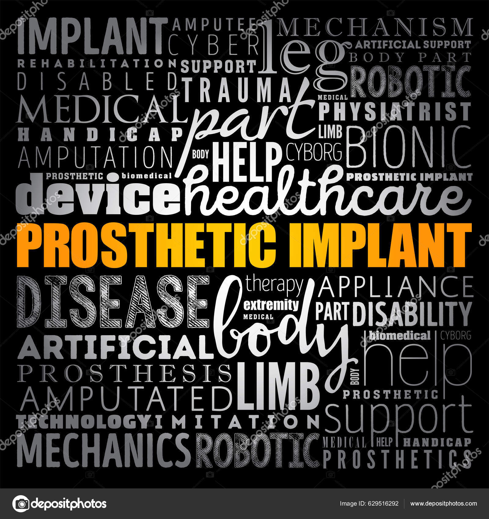 Prosthetic Implant Word Cloud Collage Medical Concept Background Stock ...