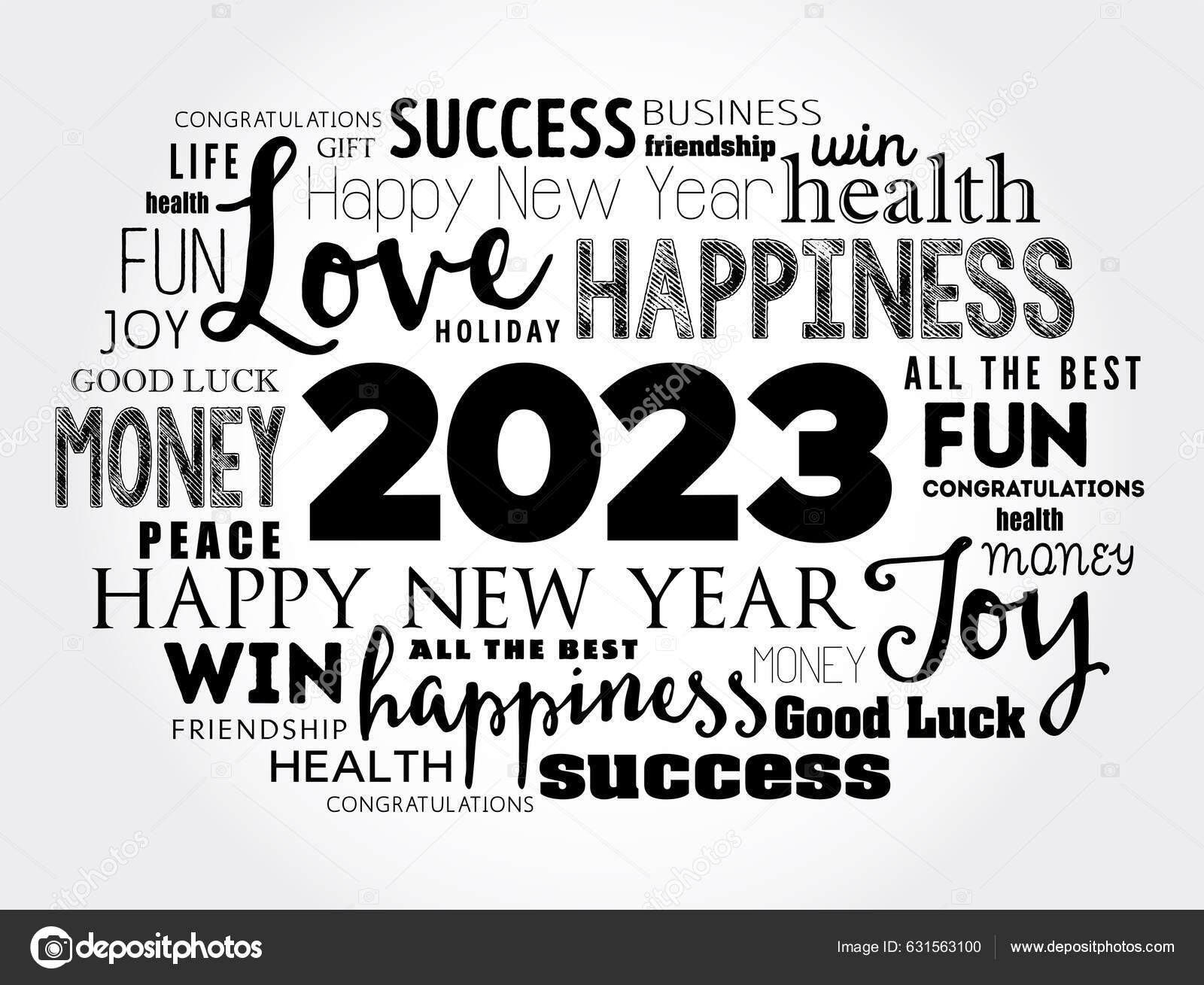 2023 Year Greeting Word Cloud Collage Happy New Year Celebration Stock ...