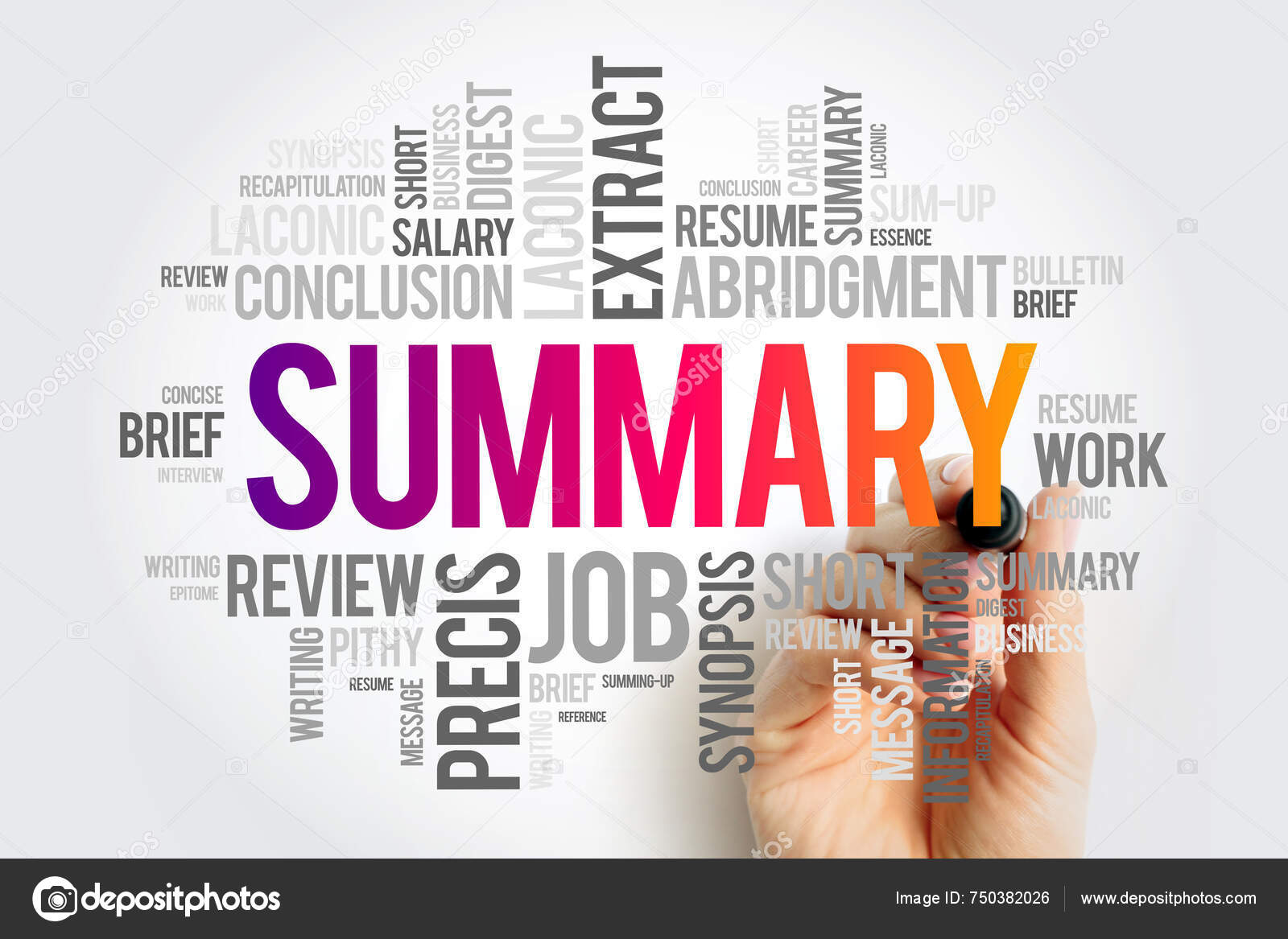 Summary Word Cloud Collage Business Concept Background Marker — Stock ...