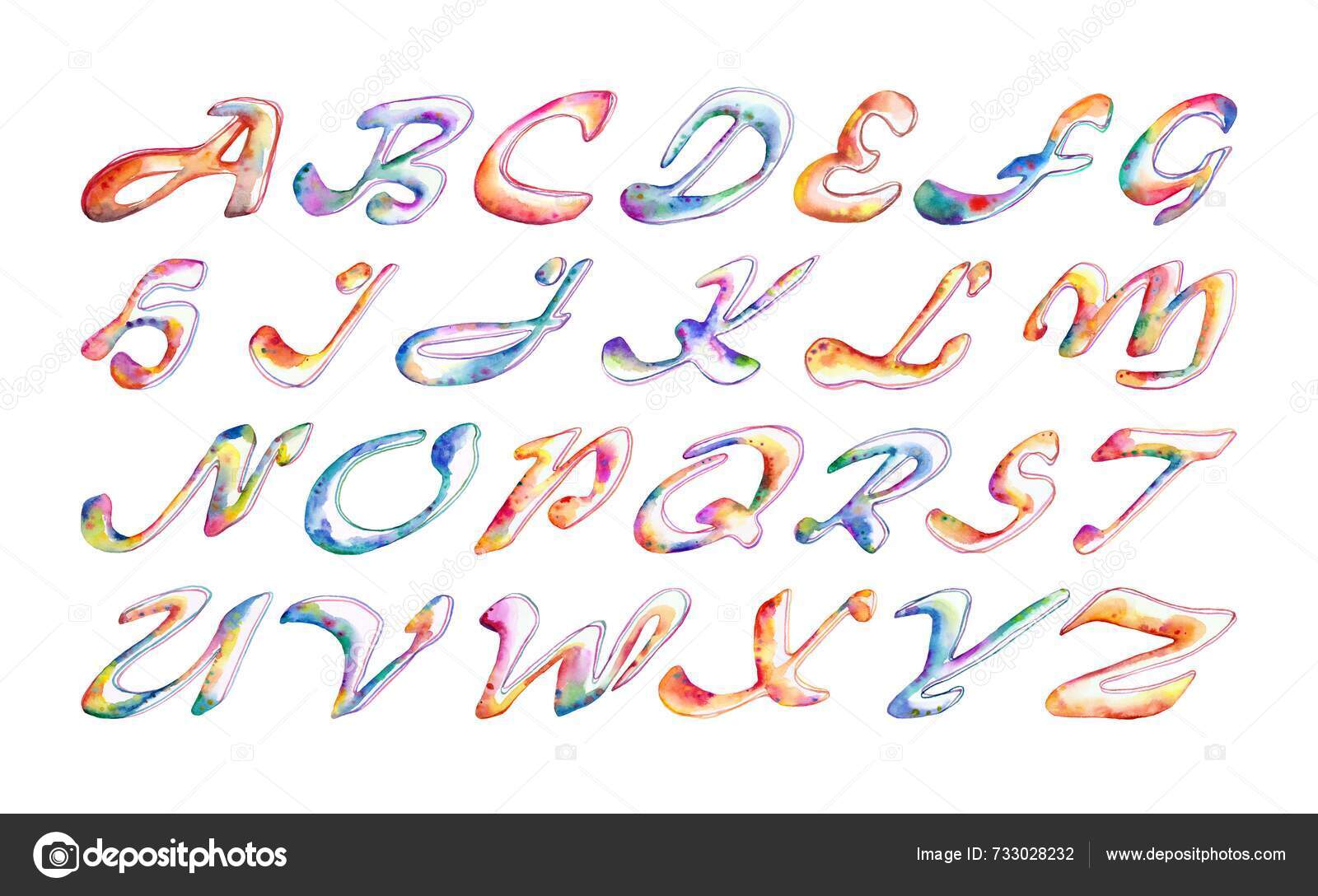 Vibrant Watercolor Alphabet Featuring Colorful Organic Shapes Perfect ...