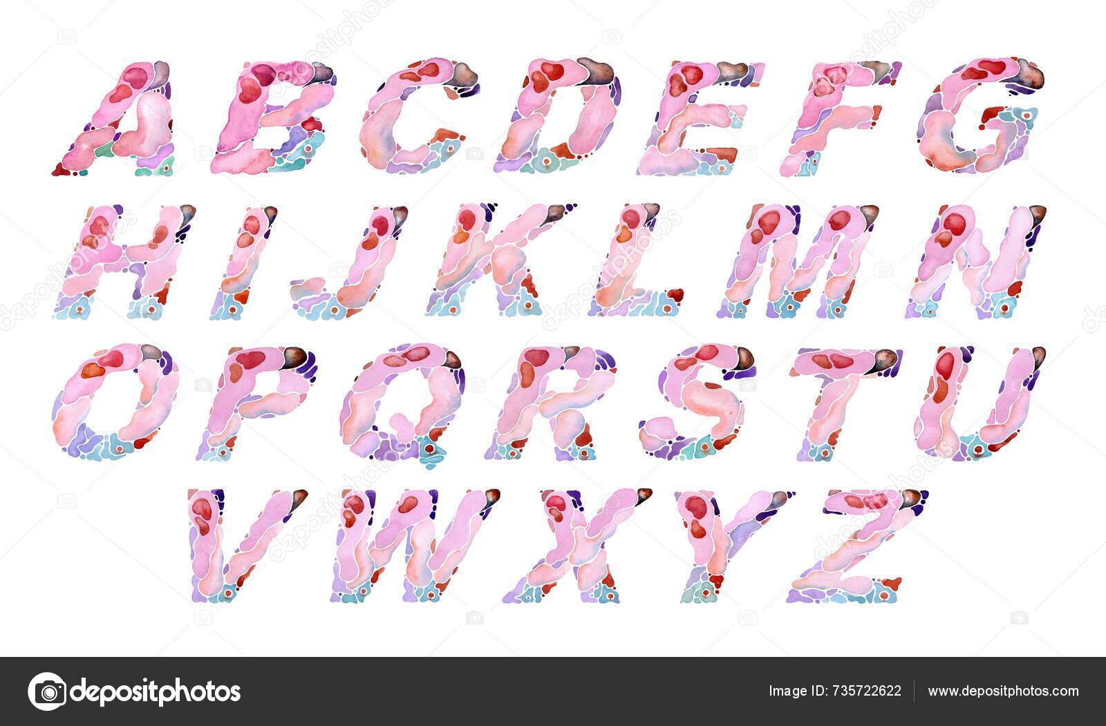 Handcrafted Watercolor Alphabet Illustration Featuring Uppercase ...