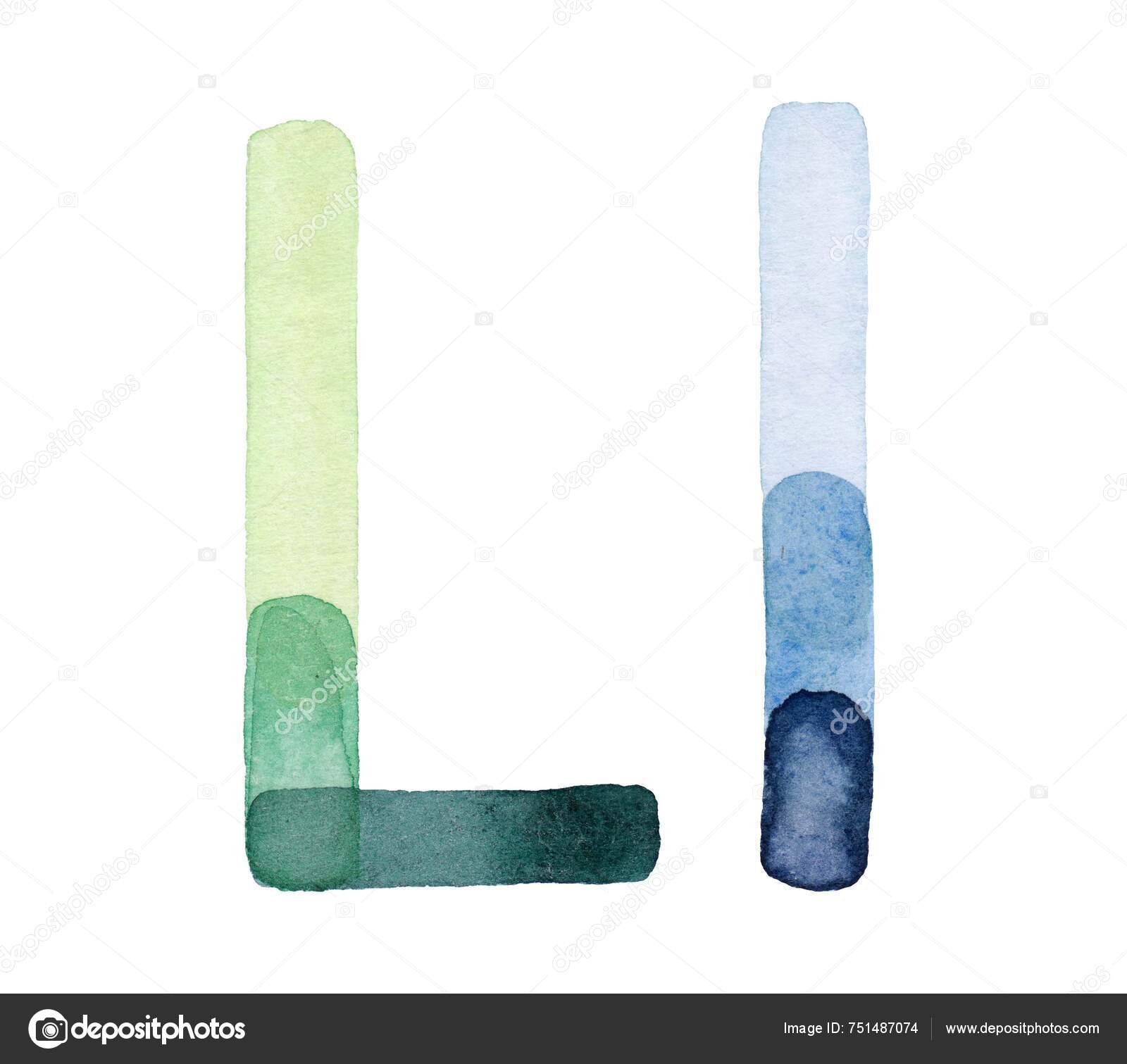 Handcrafted Watercolor Illustration Uppercase Lowercase Soft Green Blue Hues Ideal — Stock Photo ...