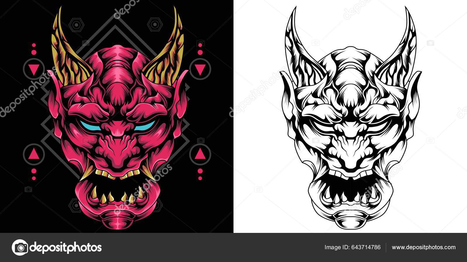 Oni Mask Illustration Sacred Geometry Pattern Stock Vector by ©Marciano ...
