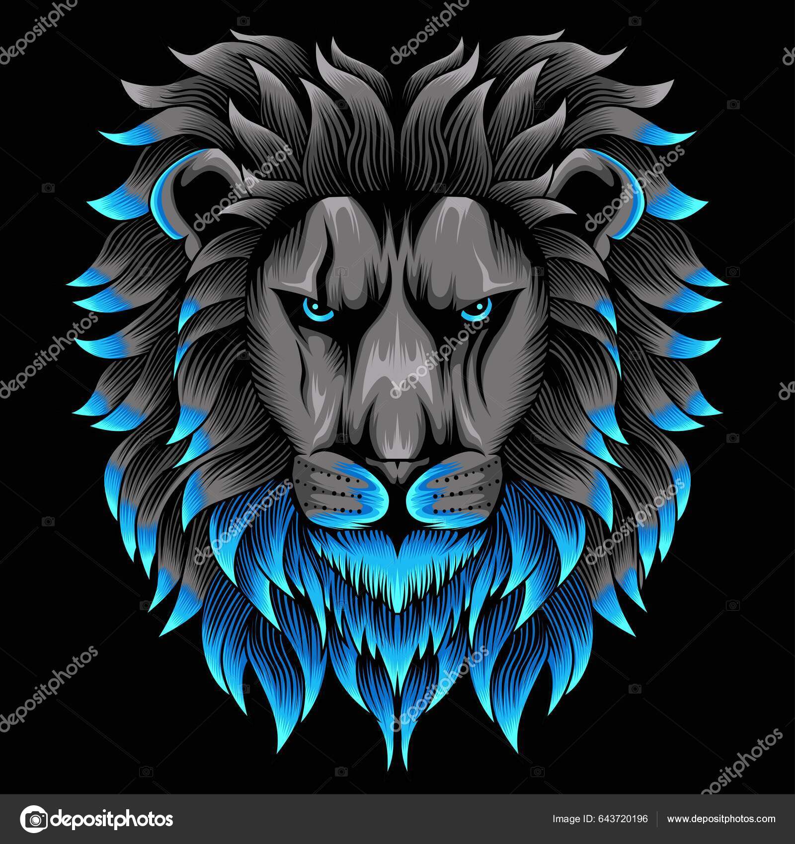 Ilustración Lion Head Estilo Color Neón Vector de stock #643720196 de ...
