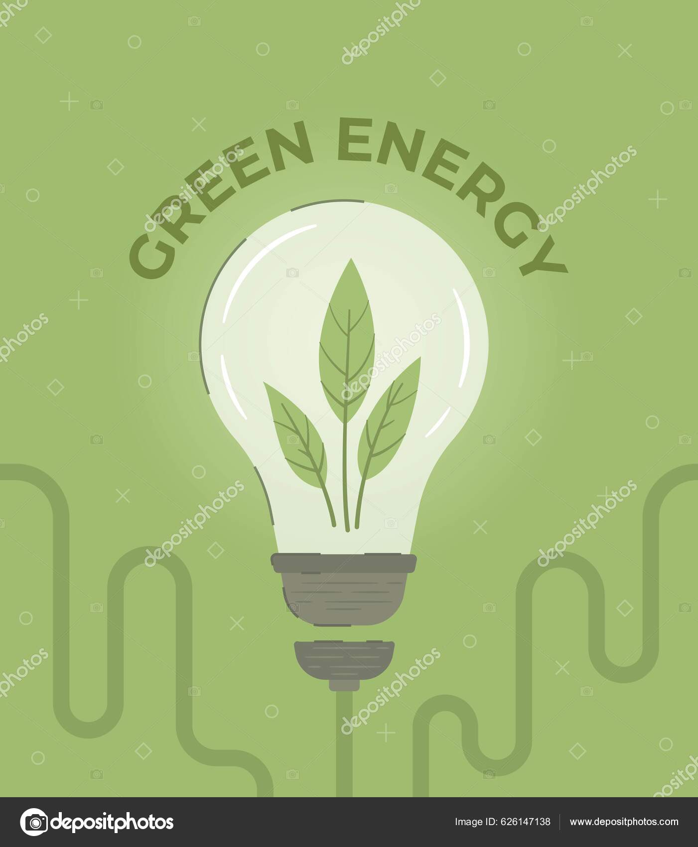 Energy Savings Vector Illustration Green Light Bulb Artistic Style ...