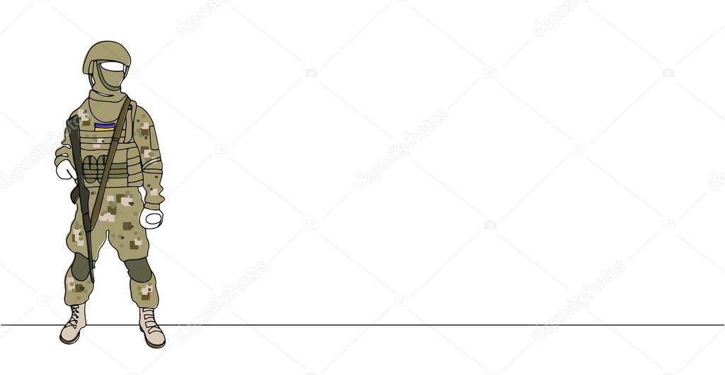 Soldier Armed Forces Ukraine Color Drawing One Line Print Logos Vector ...