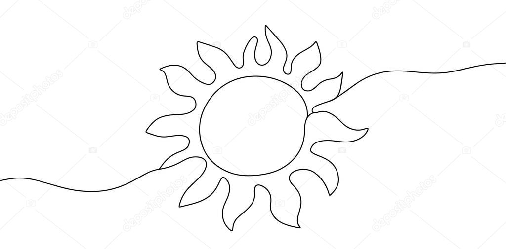 Sol en una línea. Un dibujo sencillo para diversos usos. Luz celestial ...