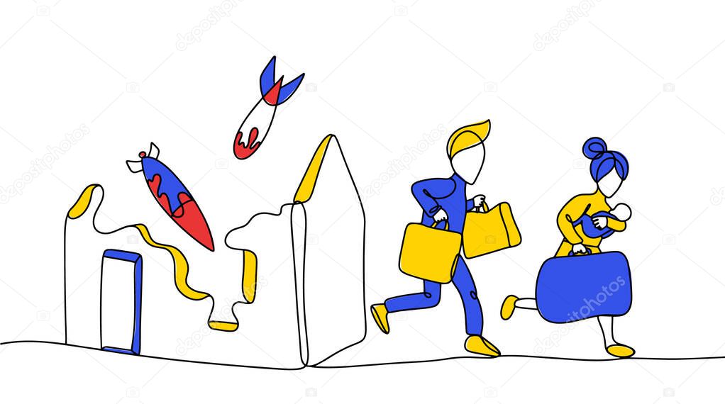 Una familia ucraniana deja su casa destruida por cohetes. Consecuencias ...