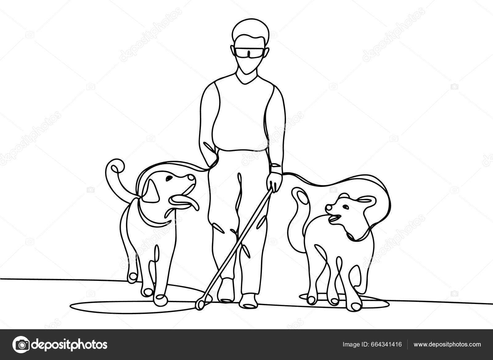 Blind Man Two Guide Dogs International Guide Dog Day One Stock Vector ...