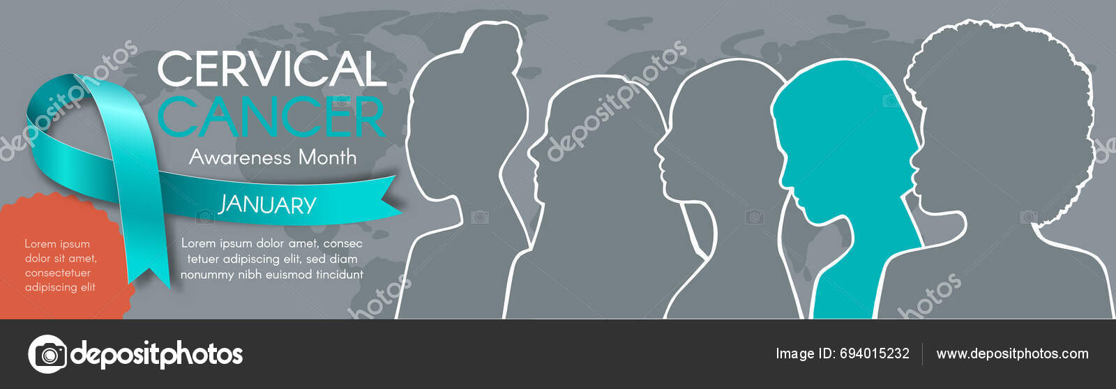Long Horizontal Banner Cervical Cancer Awareness Month Diverse Women