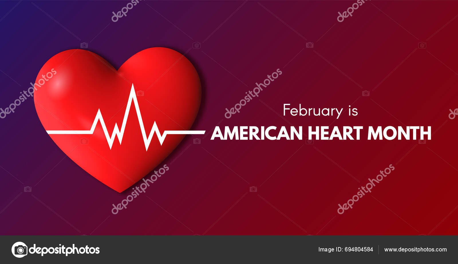 American Heart Month Banner Heartbeat Line Heart Vector Illustration
