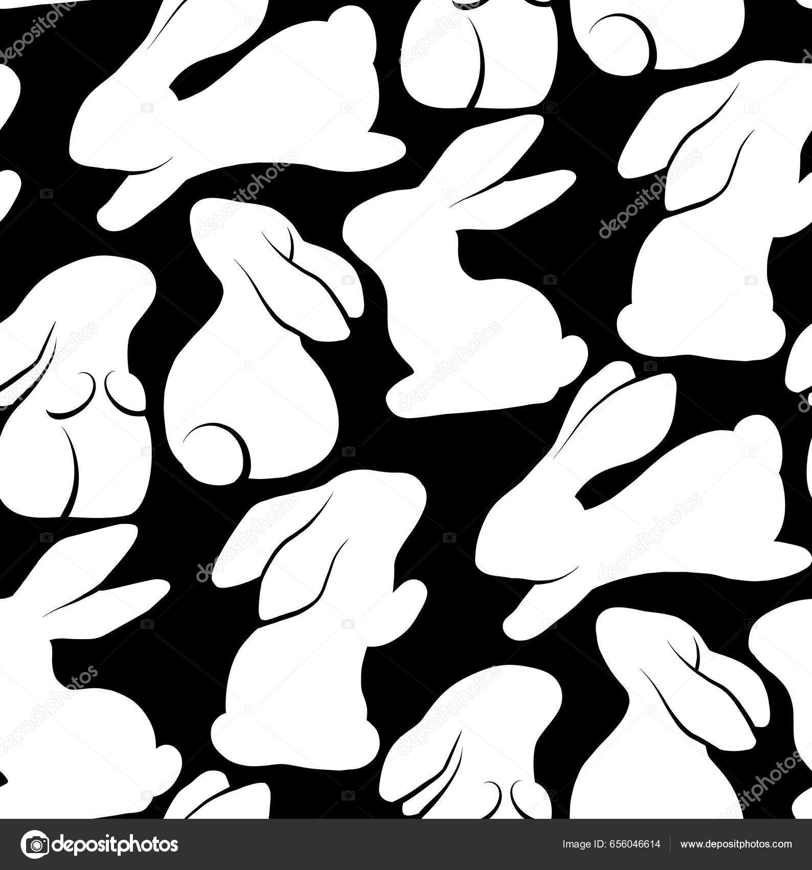 Vector Monochrome Seamless Pattern Rabbits Various Poses Texture Tight ...
