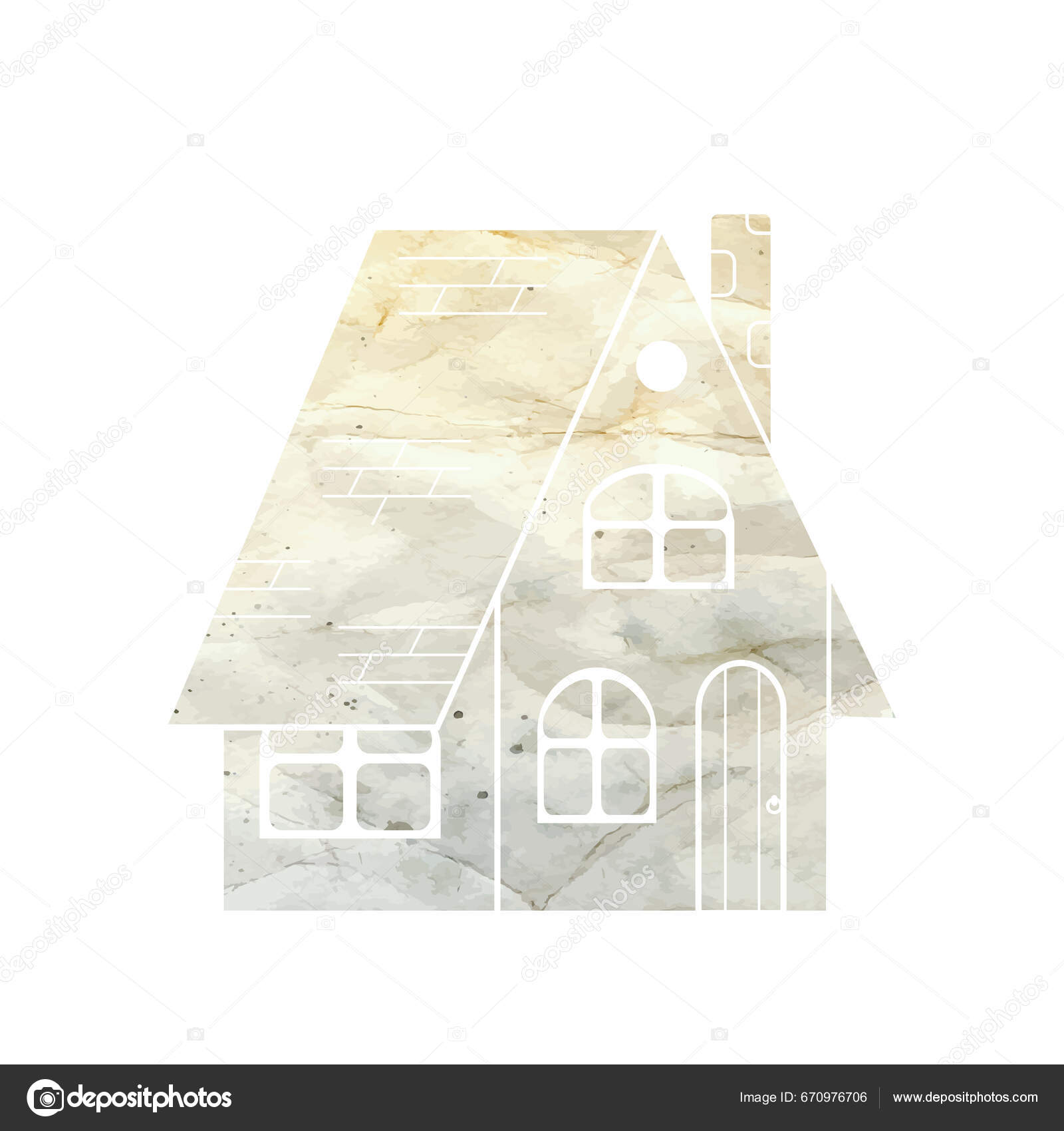 Vektor Akvarell Illusztrációja Vidéki Ház Sziluett Logók Ikonok ...