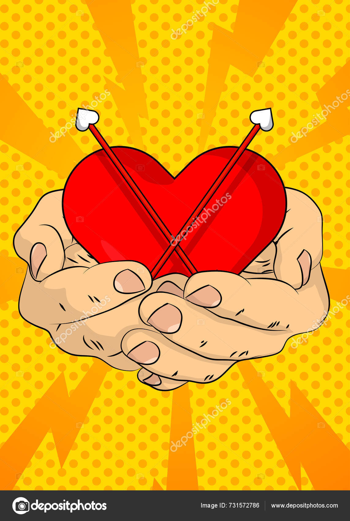 Dibujos Animados Cómics Manos Humanas Sosteniendo Corazón Con Flecha ...