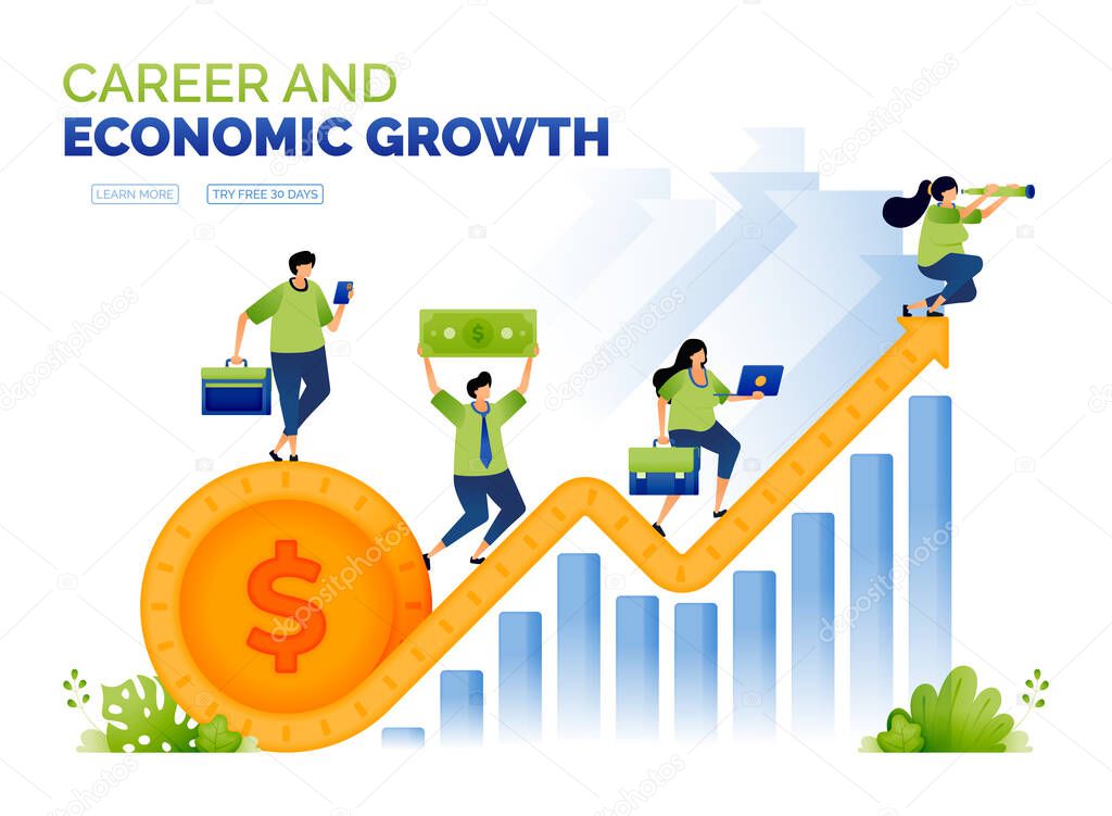 illustration of dollar and coin on economic growth. career and increase income in financial and ...