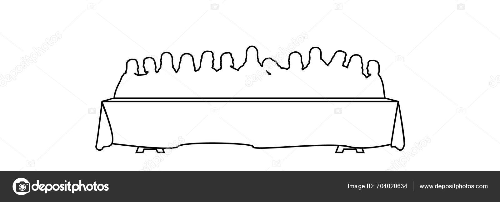 Jesus Christ Twelve Disciples Dinner Table Drawing Black Outline Stock ...