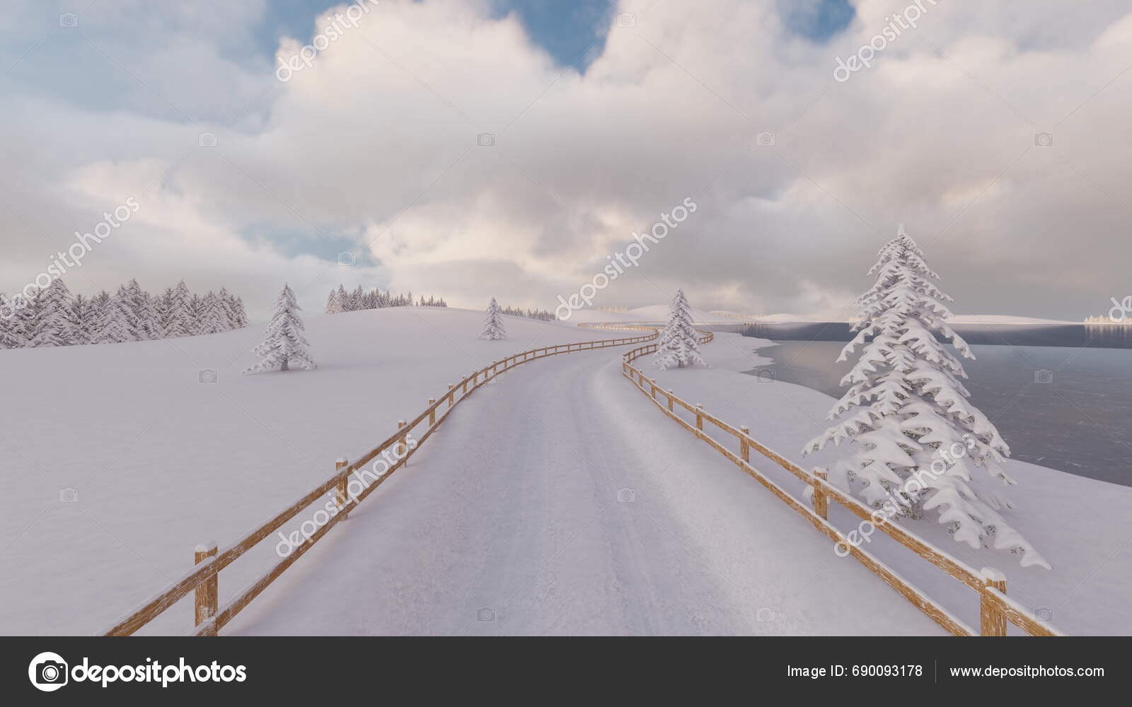 Rendering Snowy Landscape — Stock Photo © TsuneoMP #690093178