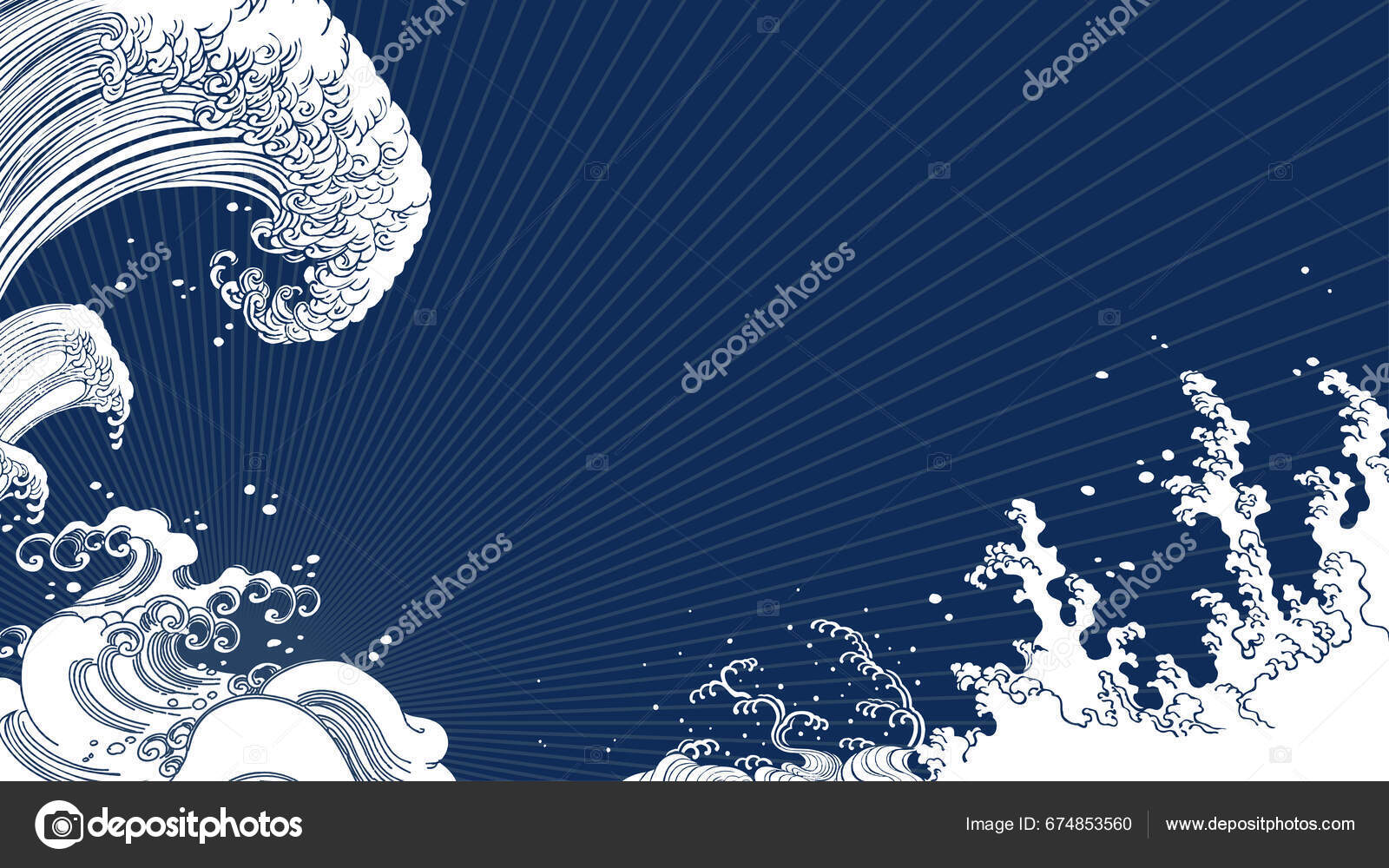 Navy Blue Japanese Style Wave Pattern Design Background Vector Data ...