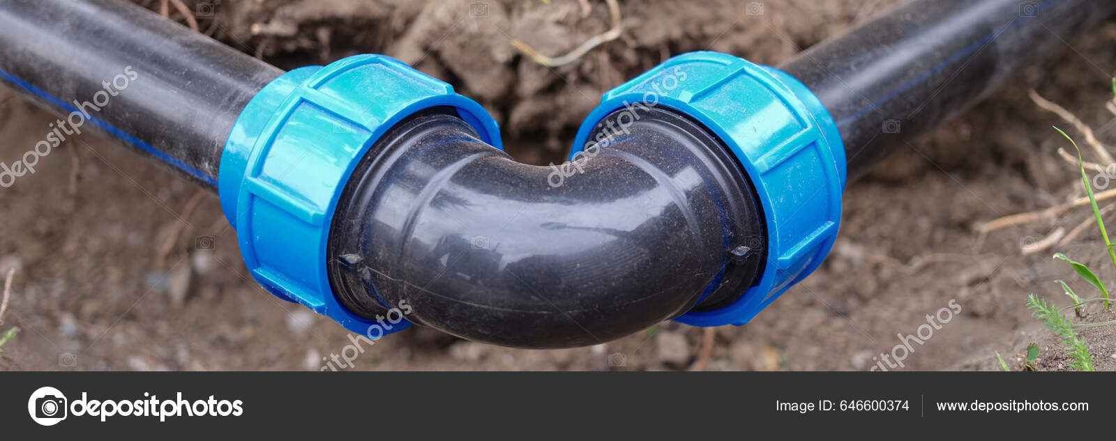 Close Elbow Fitting Pvc Pipes Bend Dirt Trench Outdoors Plumbing Stock ...