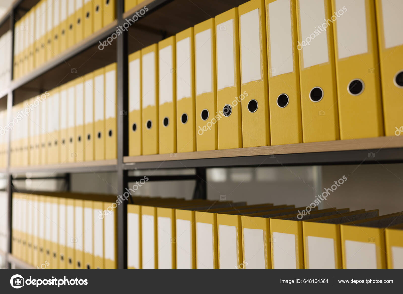 Yellow Folders Materials Documents Put Long Rows Shelves Organized Ring ...