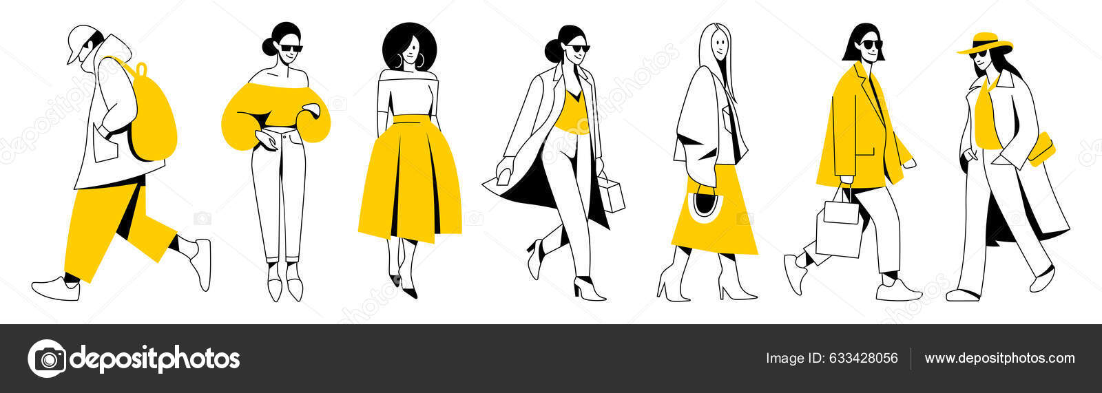 Vector Set Group Different Minimalistic Linear People Bright Yellow ...