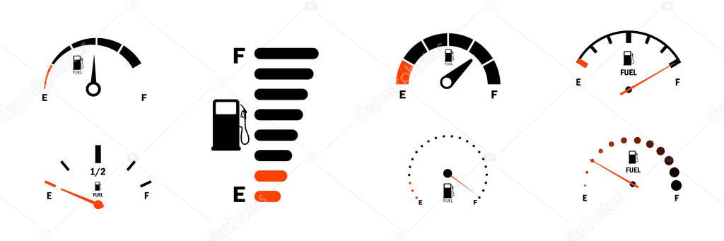Escala del indicador de combustible y medidor de combustible. Indicador de combustible. Medidor ...
