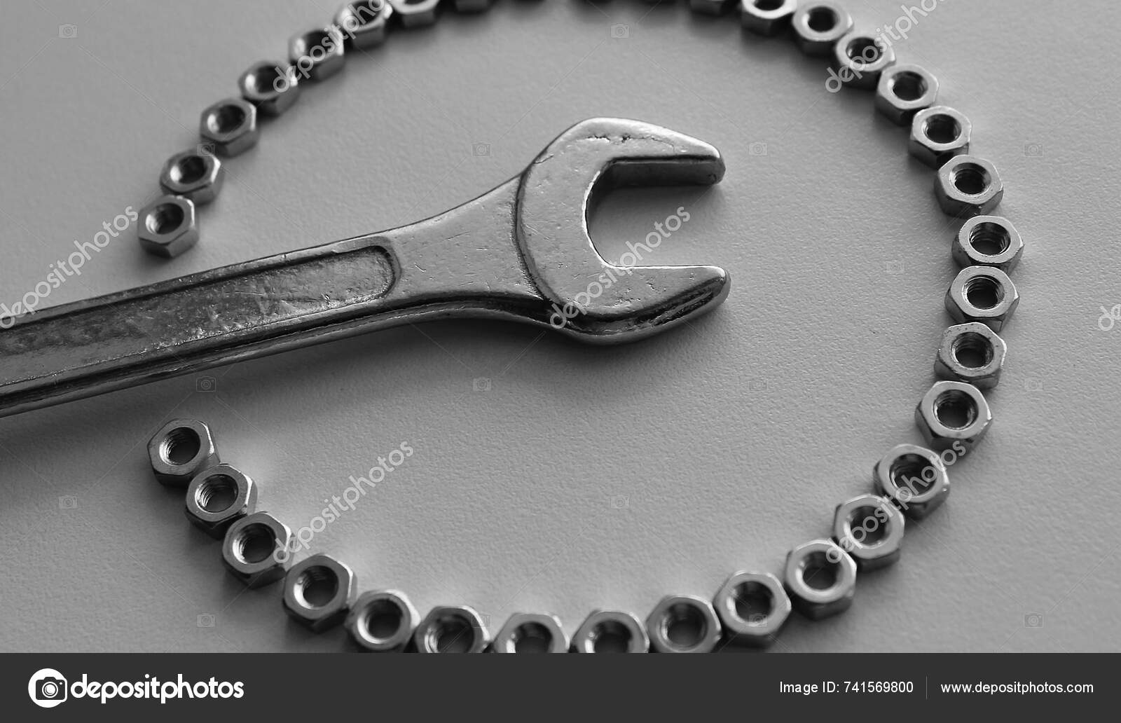 Mechanical Wrench Smooth Circle Nuts Closeup View Monochrome Stock ...