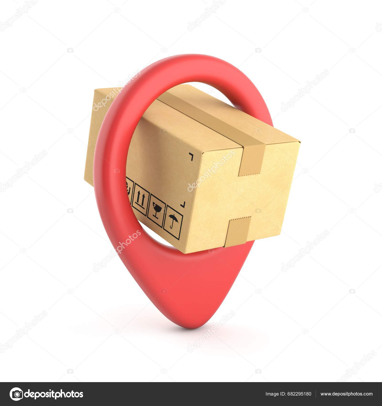 Cardboard Box Red Map Pointer Rendering Illustration Isolated White ...