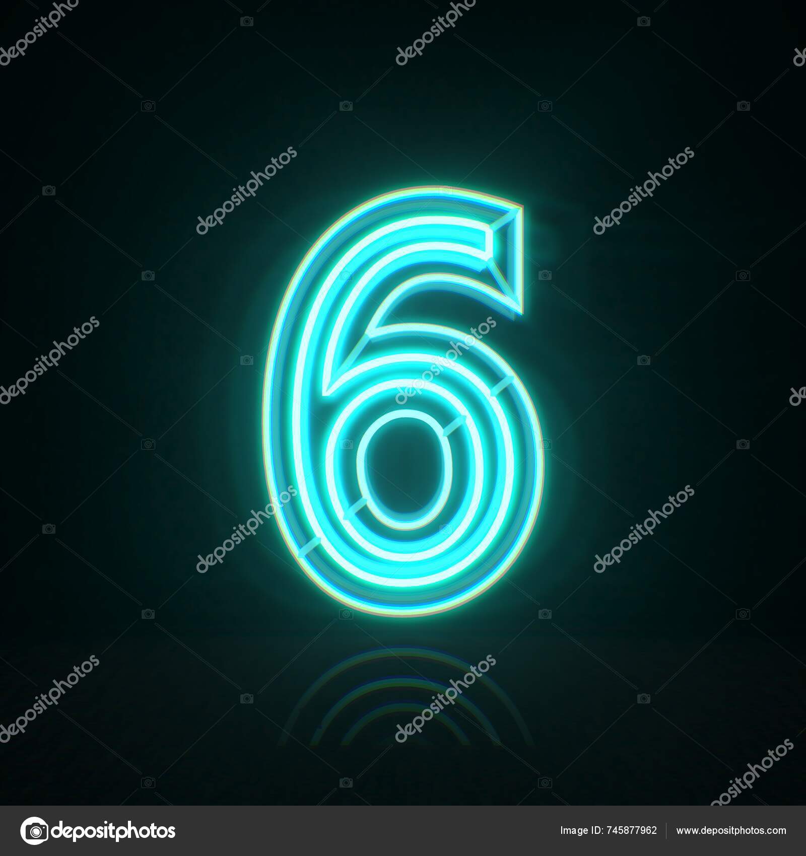 Cyan Blue Neon Wire Number Six Rendering Illustration Isolated Black ...
