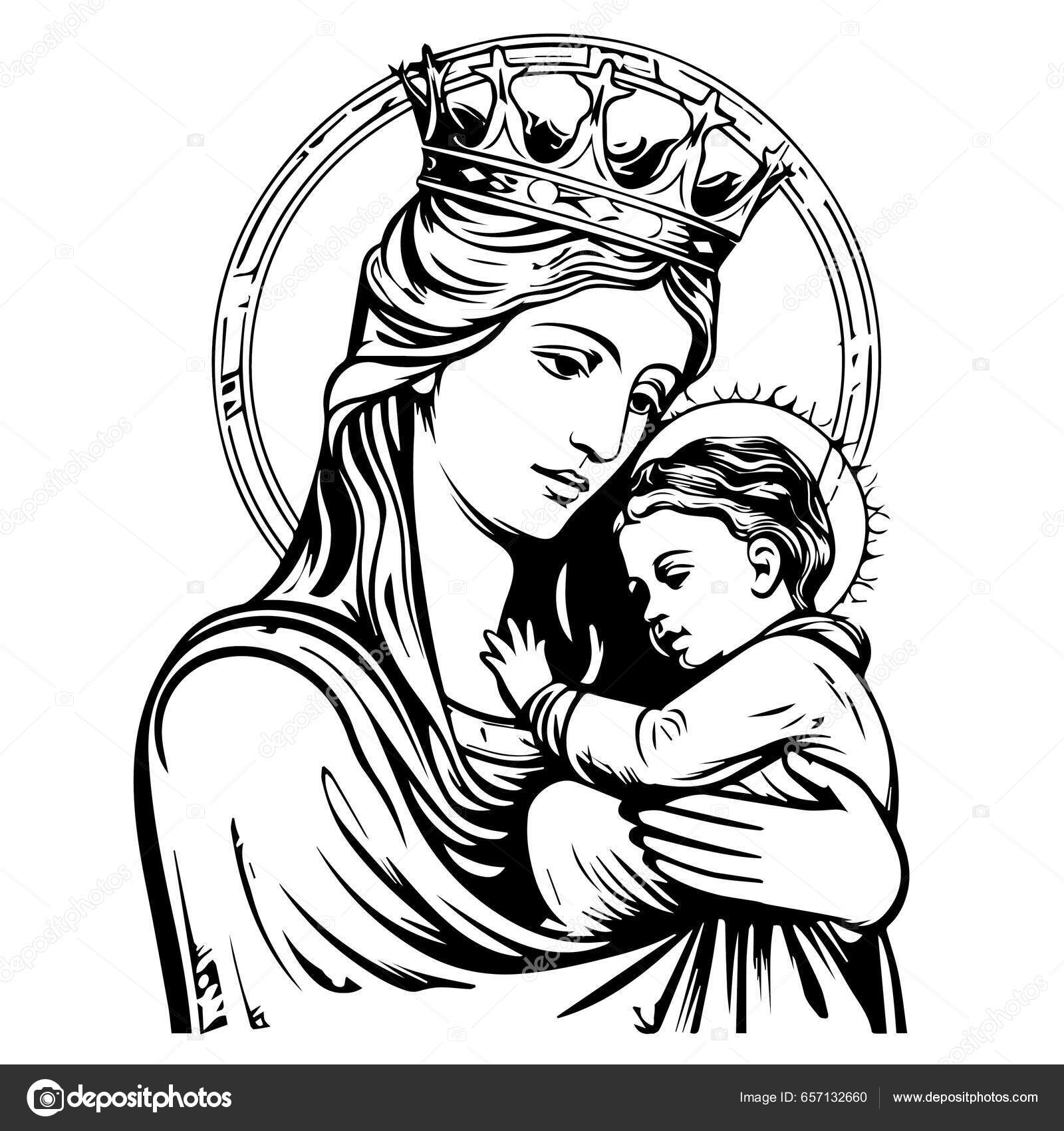 Our Lady Virgin Mary Madonna Vector Illustration Silhouette Svg Laser ...