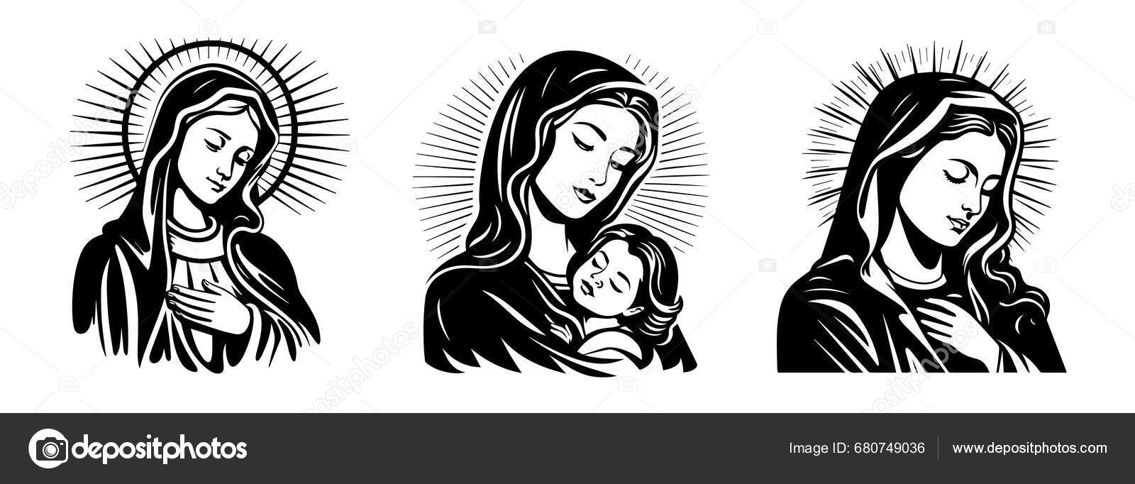 Virgen María Vector Ilustración Madonna Madre Dios Silueta Láser Corte ...