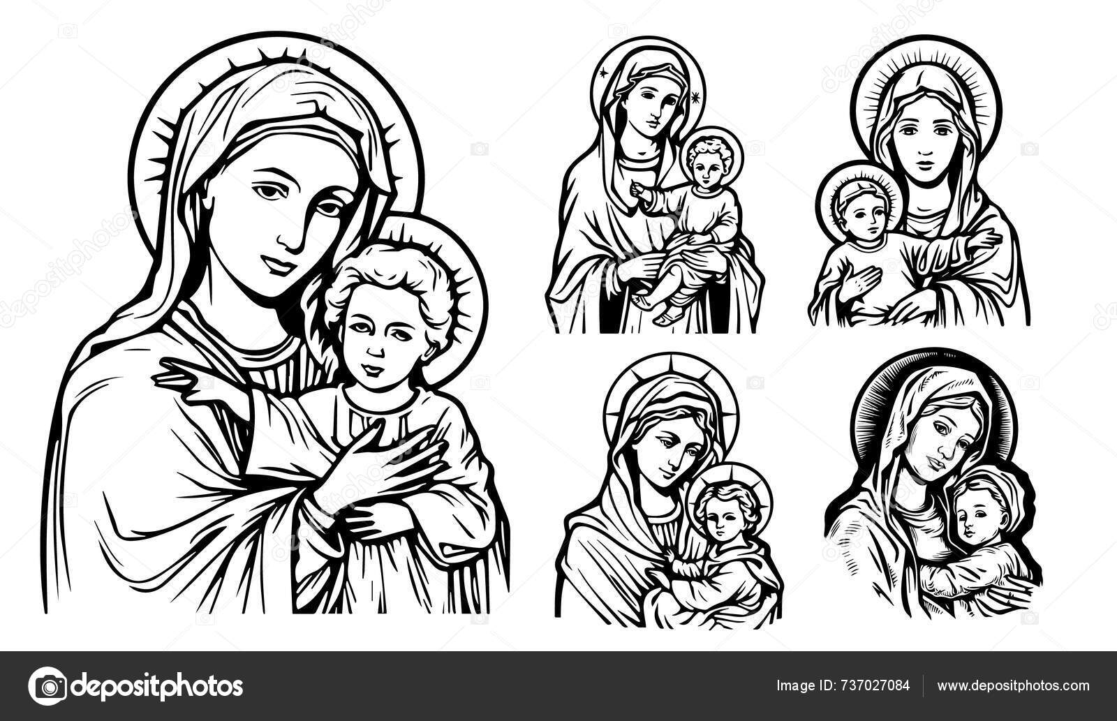 Virgen María Silueta Vectorial Corte Cnc Svg Grabado Icono Religioso ...