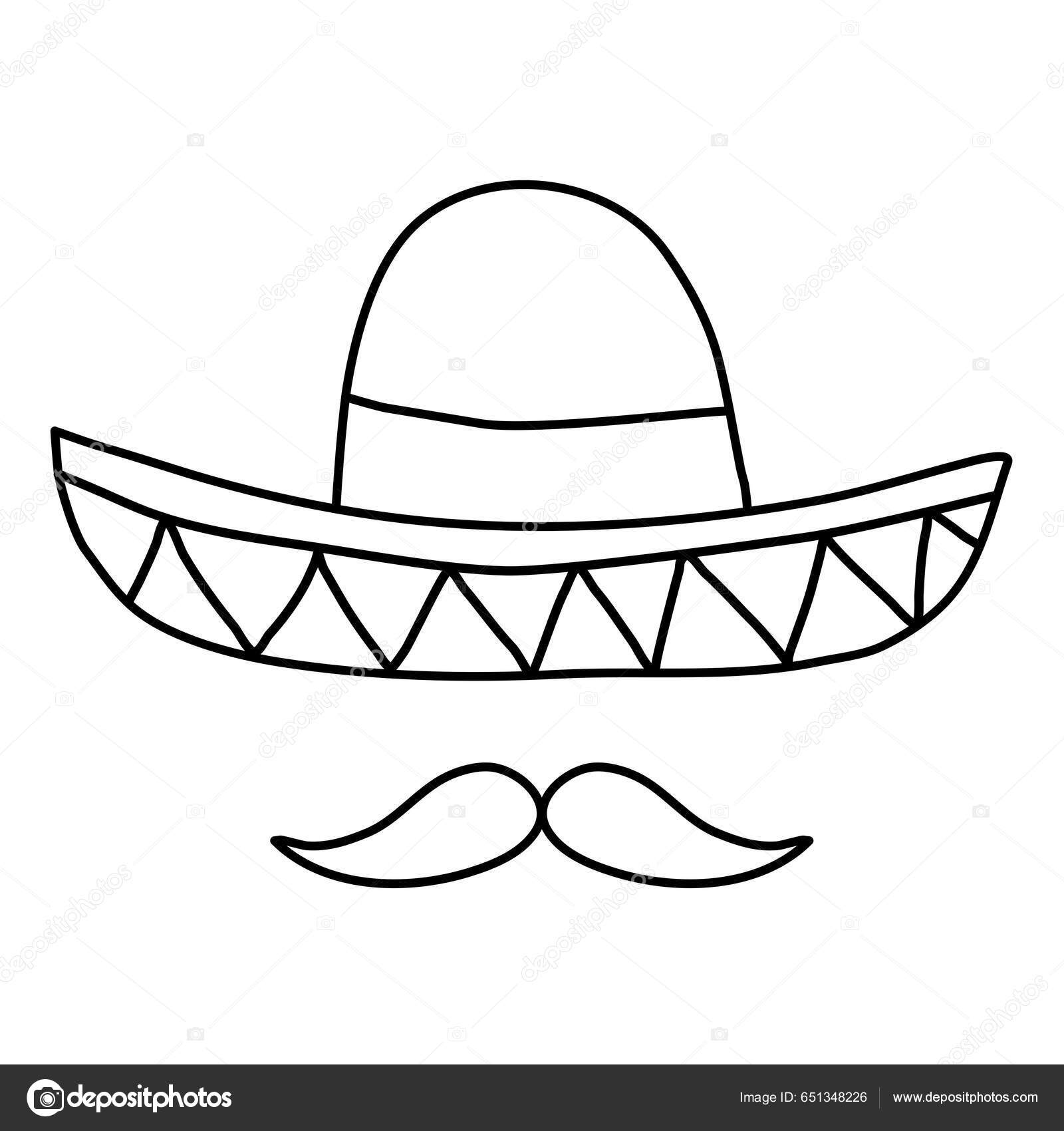 Sombrero Mexicano Sombrero Con Bigote Doodle Estilo Plano Vector ...